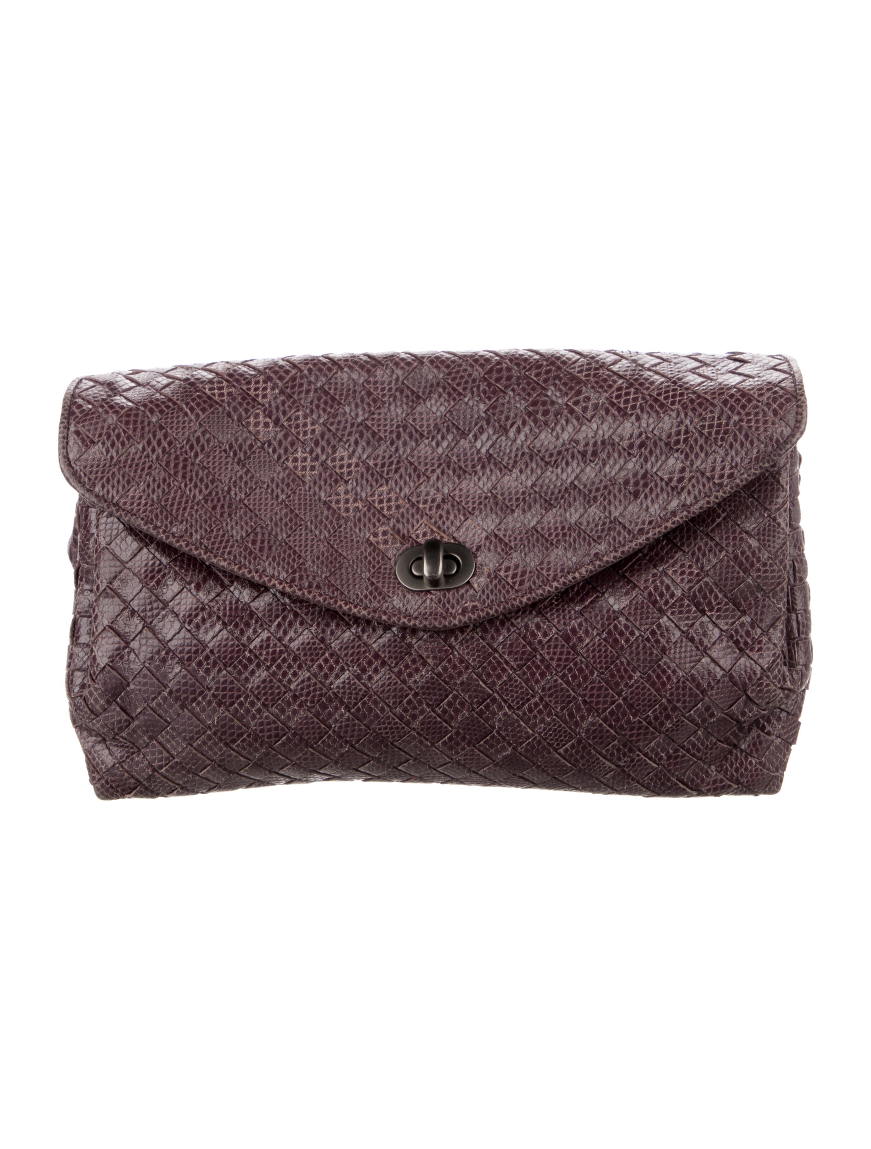 Bottega Veneta Snakeskin Intrecciato Clutch - Black Clutches, Handbags ...