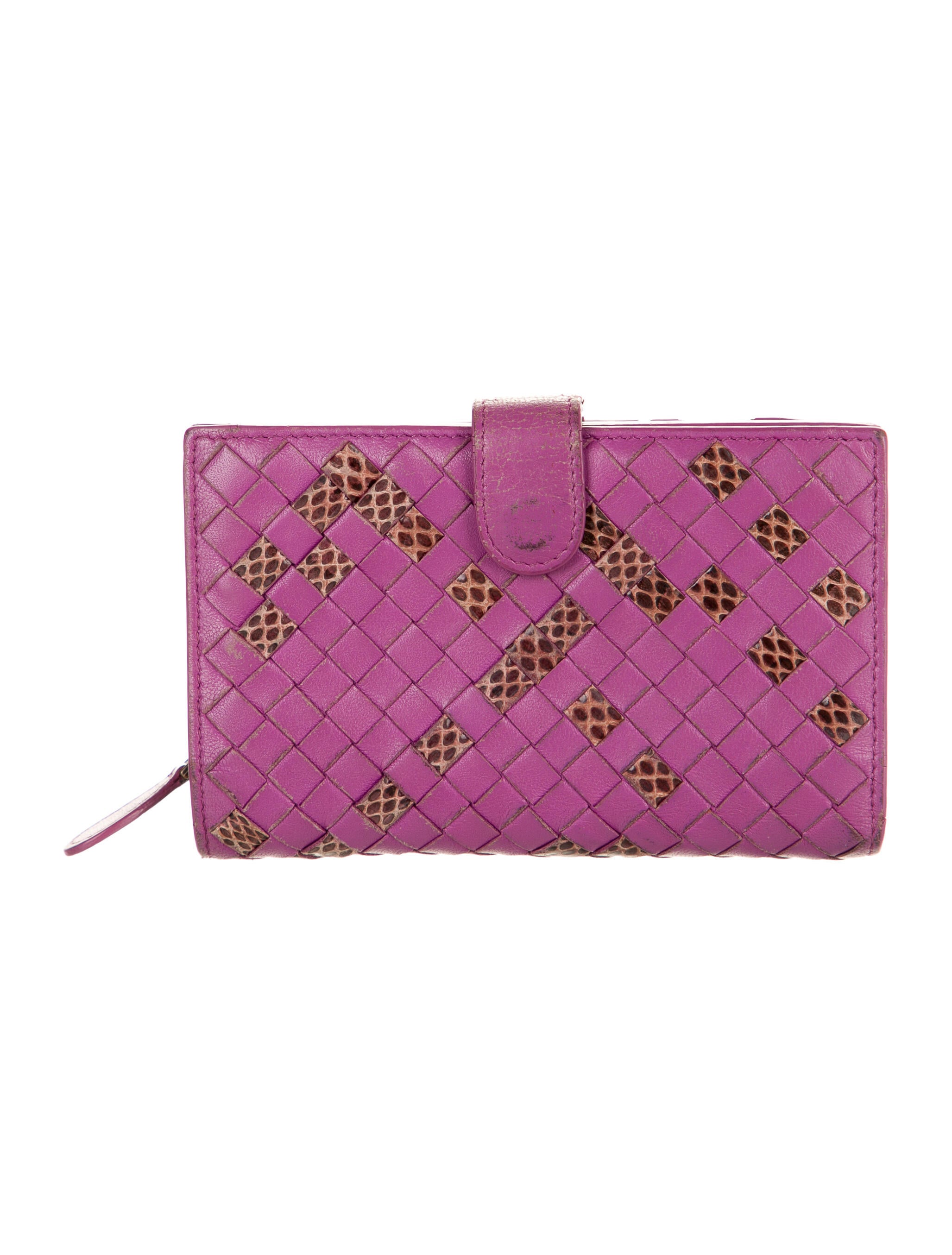 Bottega Veneta Intrecciato Weave Leather Wallet - Purple Wallets ...