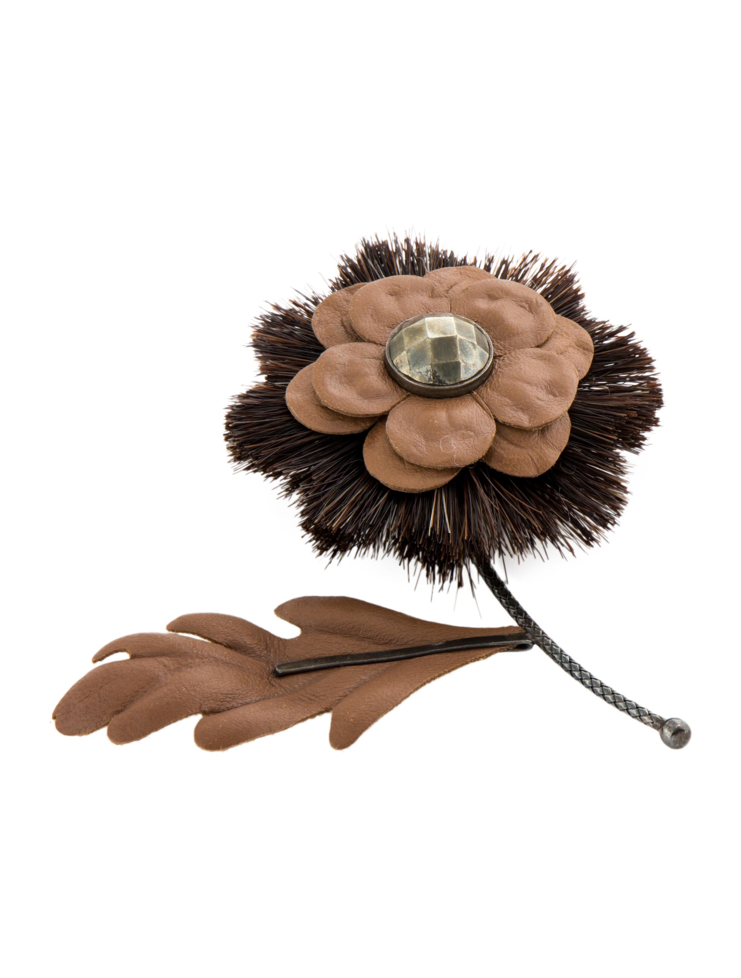 Bottega Veneta Leather Flower Brooch - Brown Pin, Brooches - BOT219313 | The RealReal