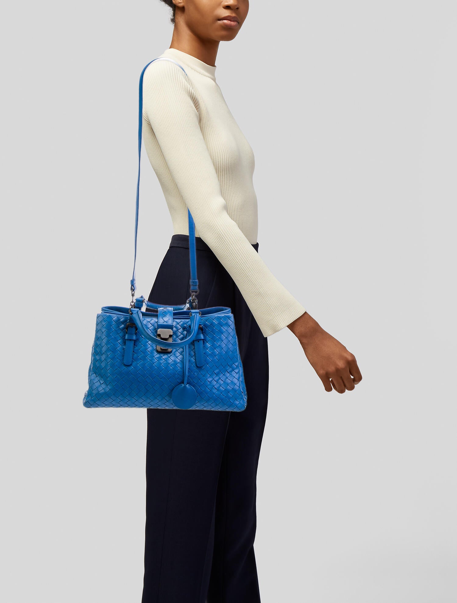 Bottega Veneta Intrecciato Small Roma Bag - Blue Handle Bags, Handbags ...