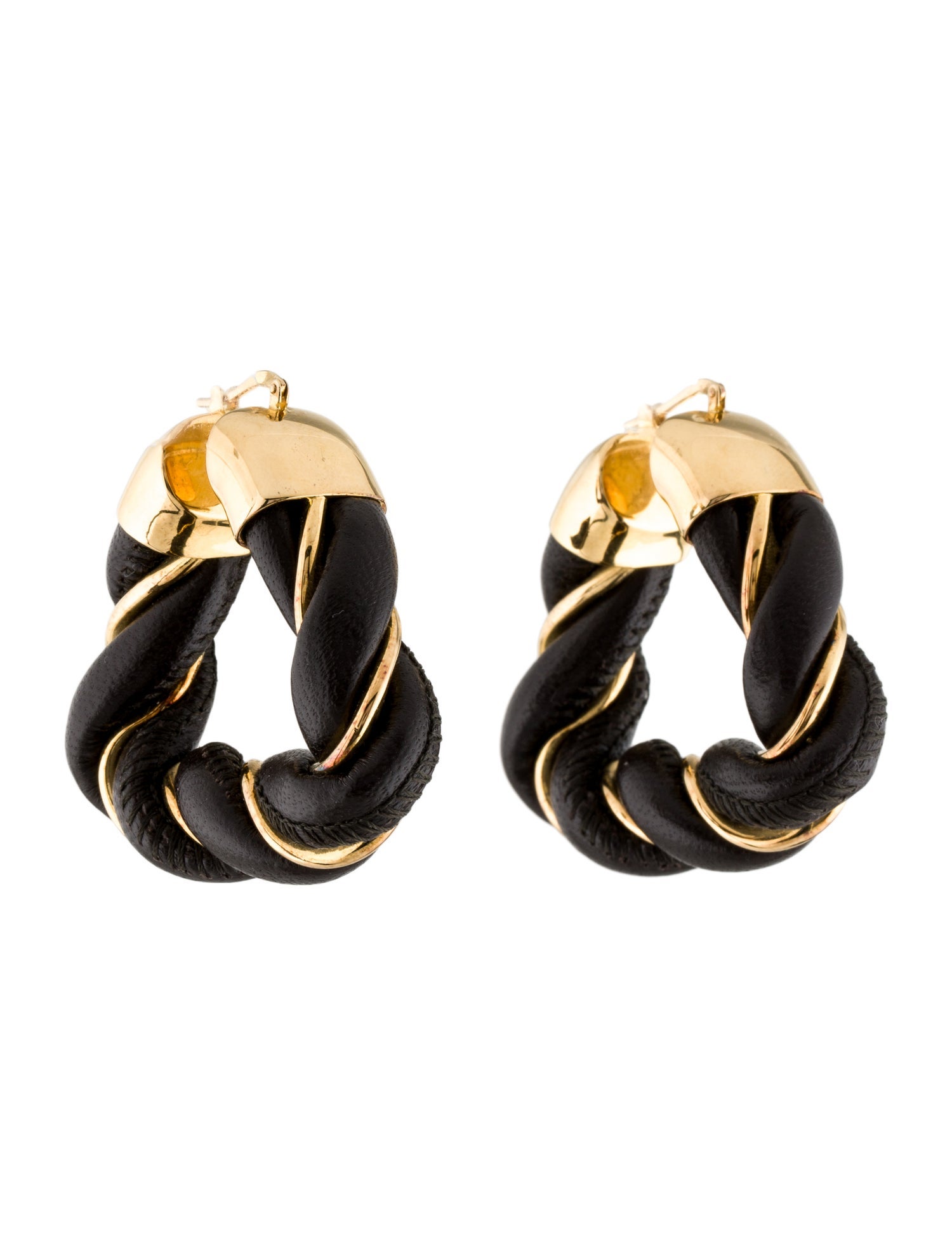 Bottega Veneta Leather Triangle Twist Hoop Earrings - Brown, Vermeil ...