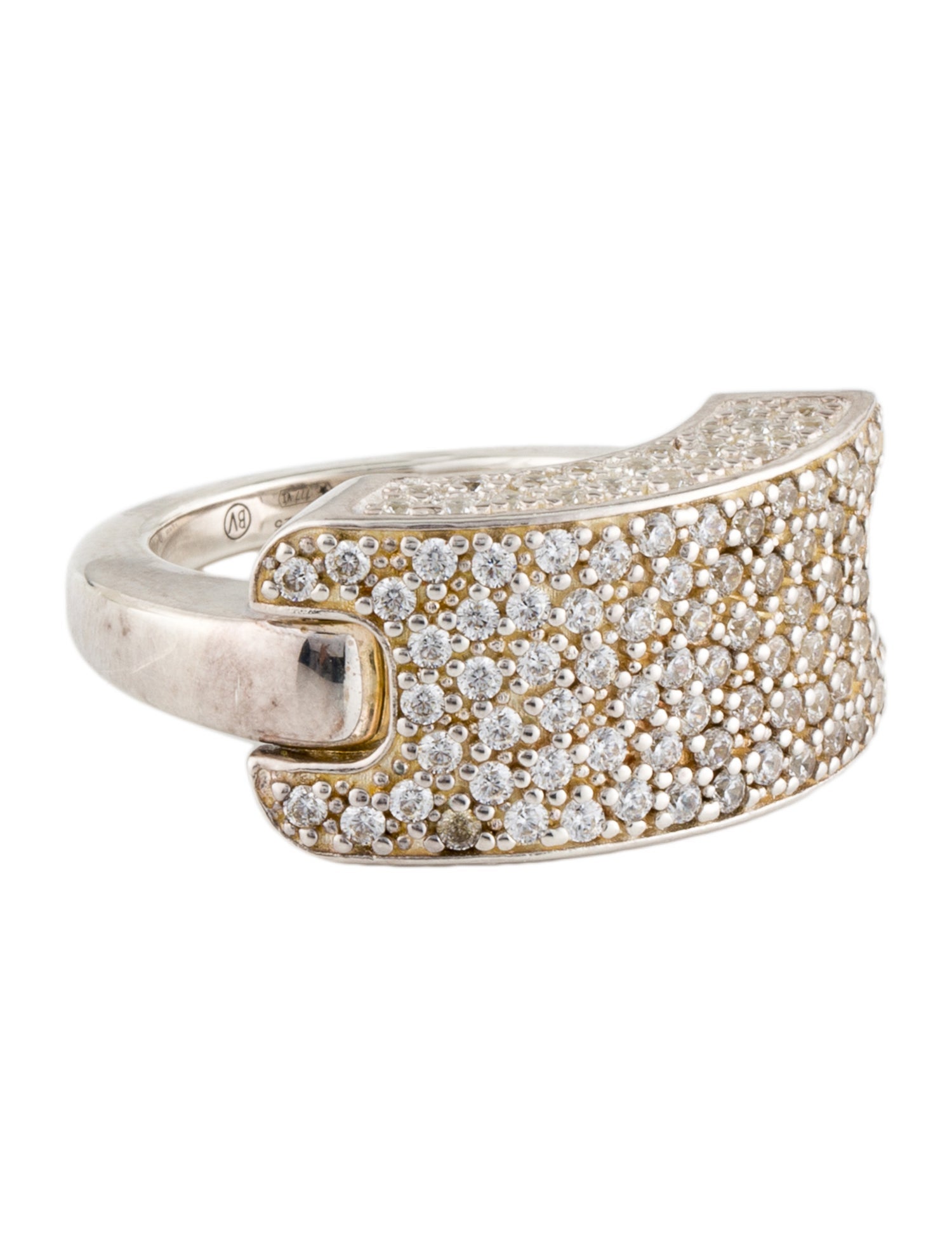 Bottega Veneta Cubic Zirconia Pavé ID Ring - Sterling Silver Cocktail ...