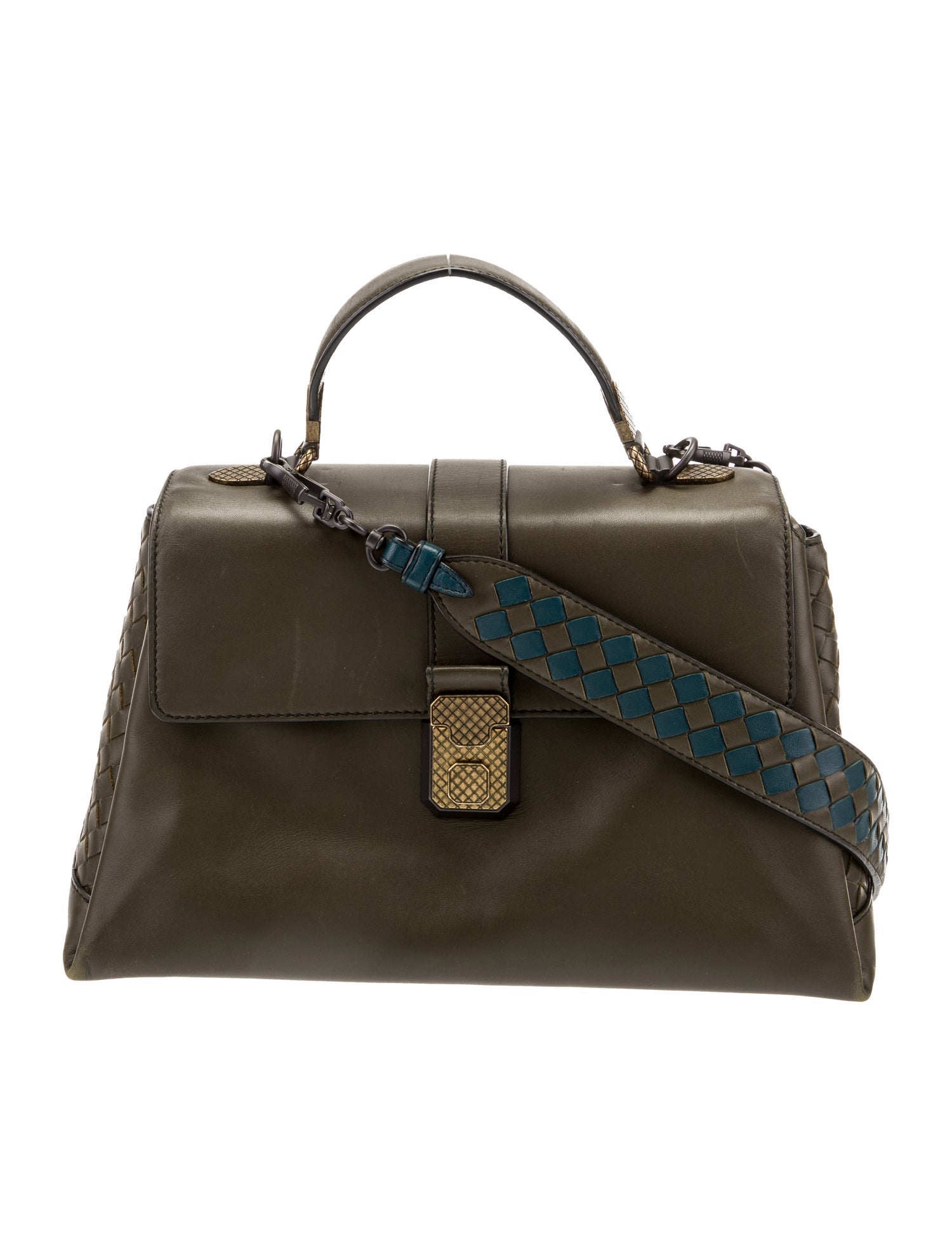 Bottega Veneta Intrecciato-Trimmed Piazza Handle Bag - Green Handle ...
