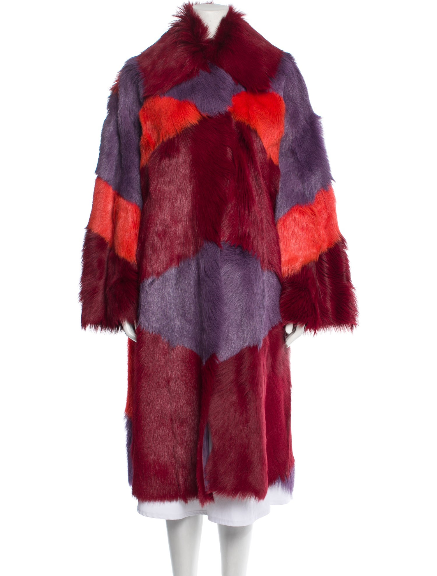 Bottega Veneta Goat Fur Colorblock Pattern Fur Coat - Purple Coats, Clothing - BOT270600 | The ...