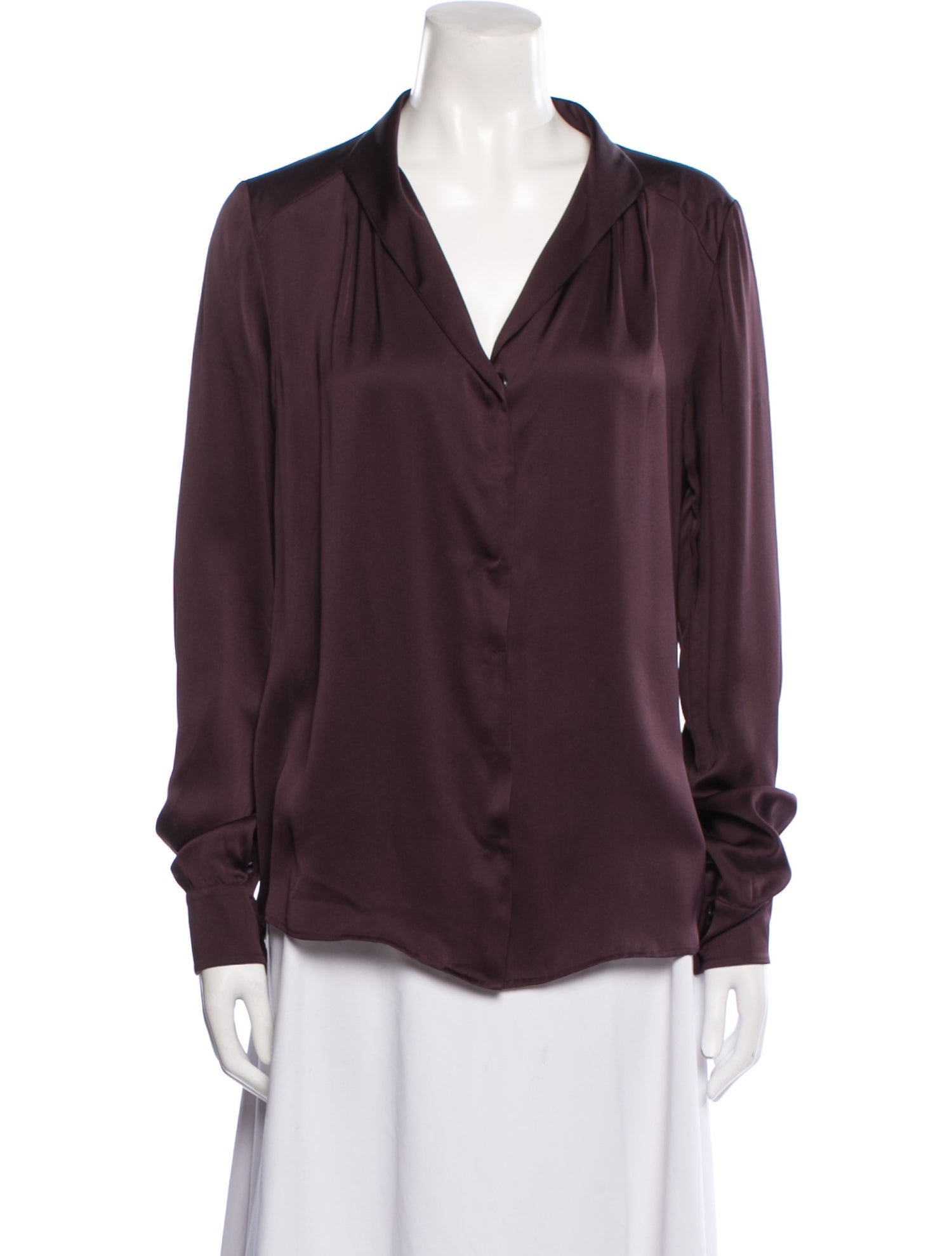 Bottega Veneta Silk V-Neck Button-Up Top - Burgundy Tops, Clothing ...