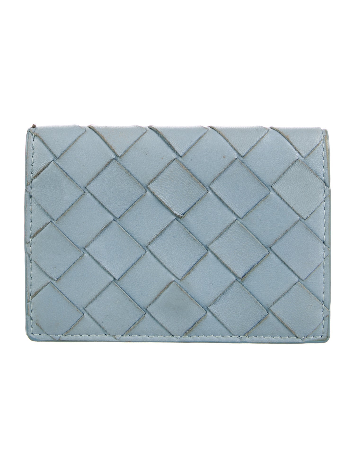 Bottega Veneta Intrecciato Weave Leather Compact Wallet - Blue Wallets ...