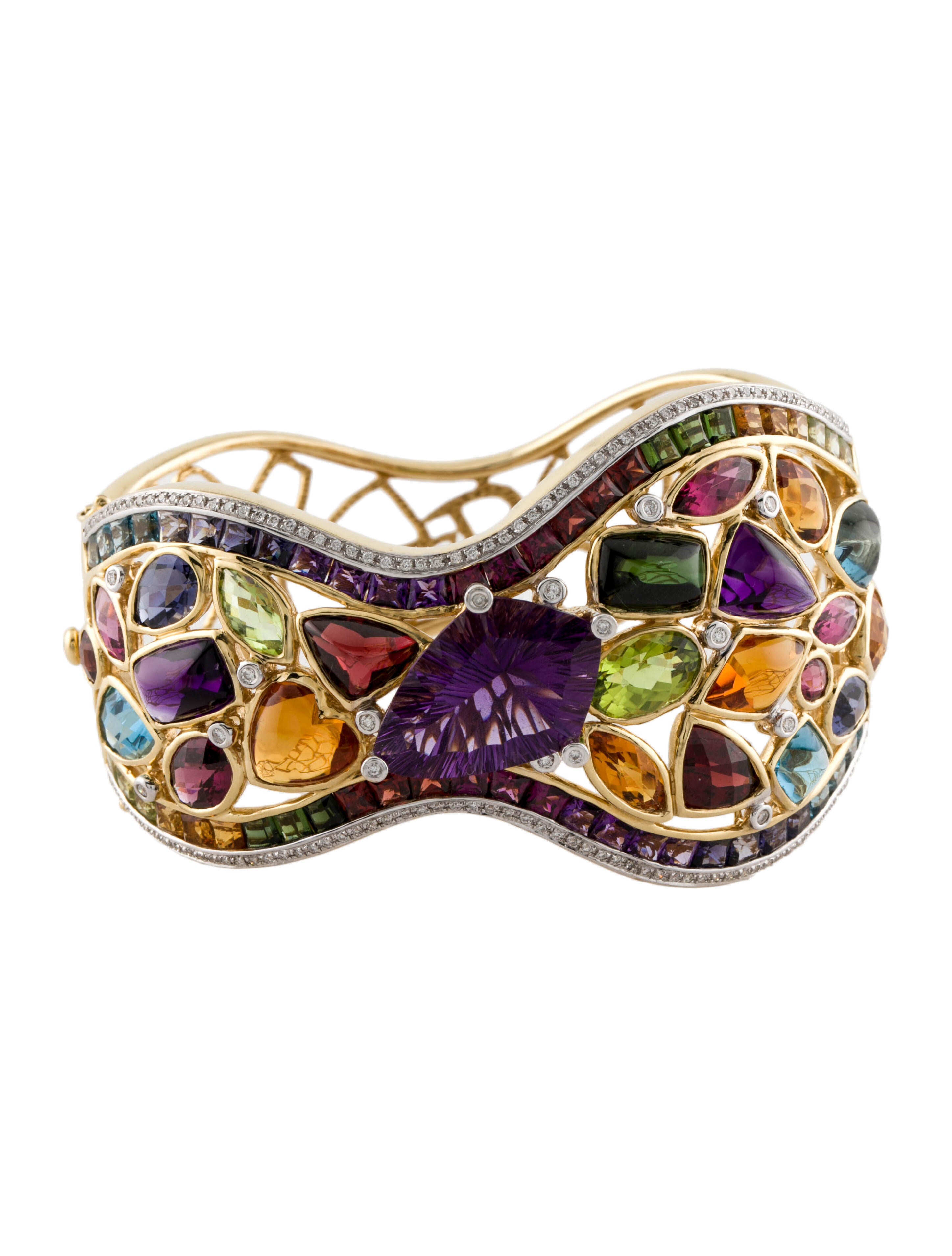 Bracelet Bellarri 18K Mutlistone & Diamond Hinged Bangle - 18K Yellow ...