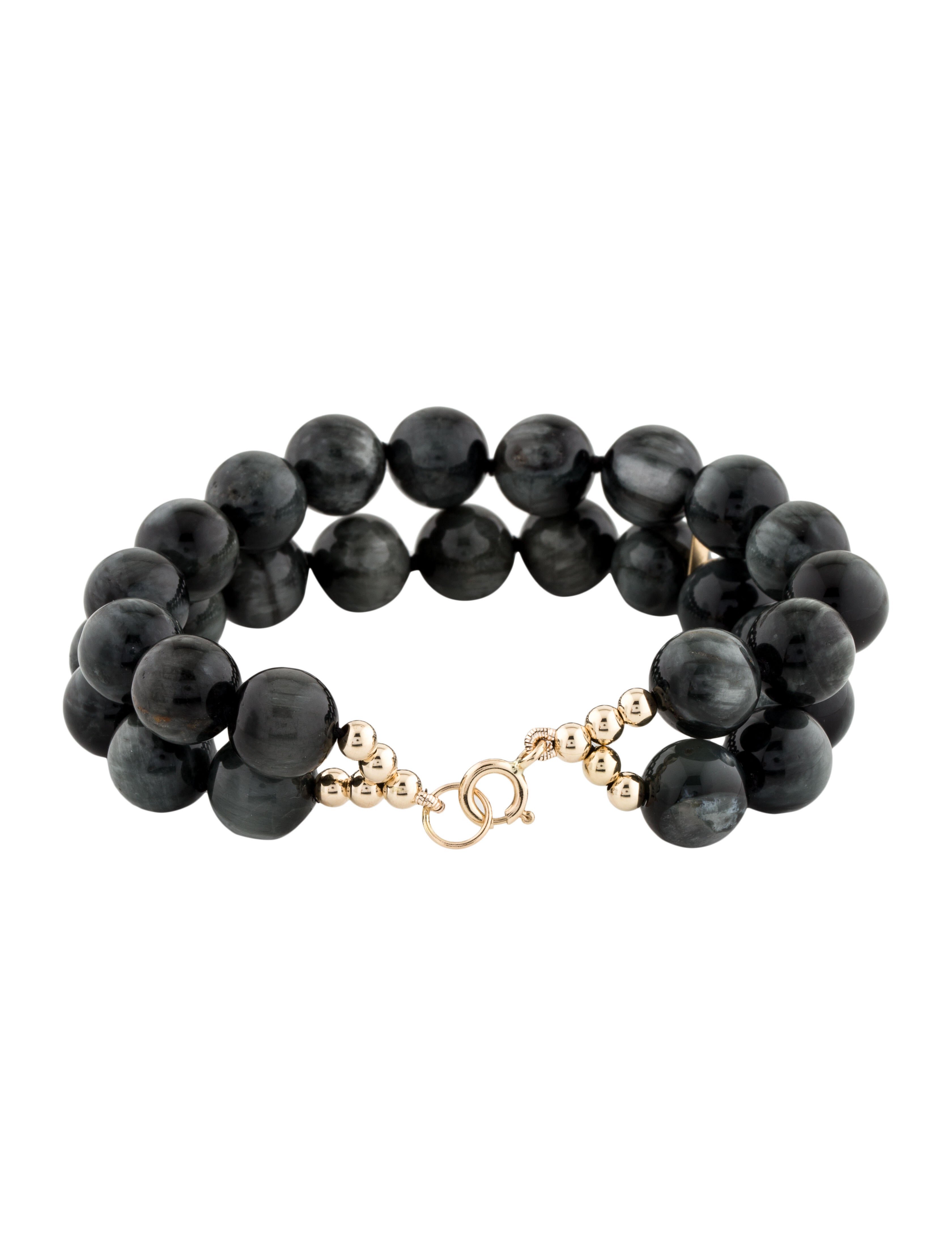 Bracelet 14K Hawk's Eye Quartz Double Strand Bead Bracelet - 14K Yellow ...