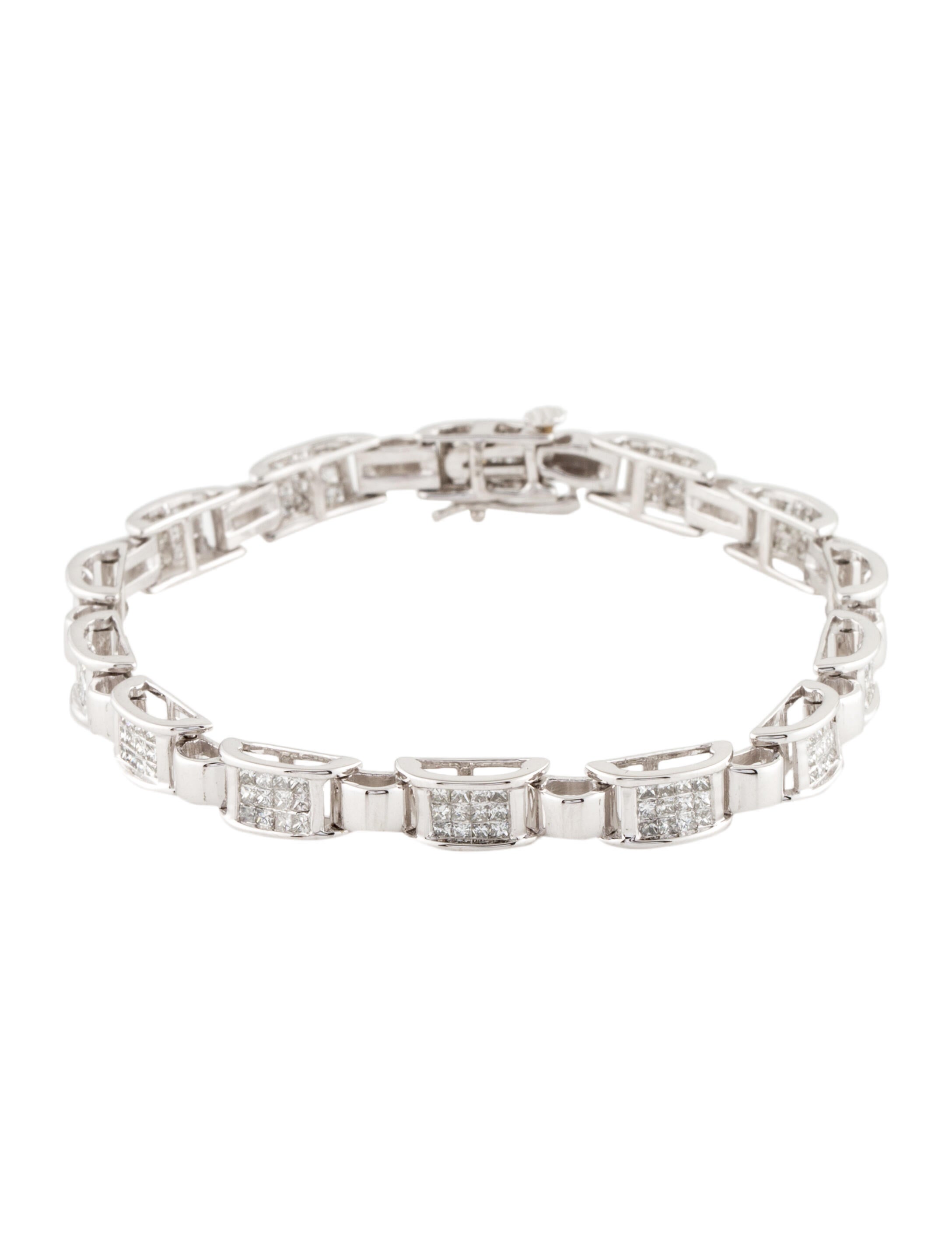 Bracelet 14K 2.76ctw Sapphire & Diamond Square Link Bracelet - Rhodium ...