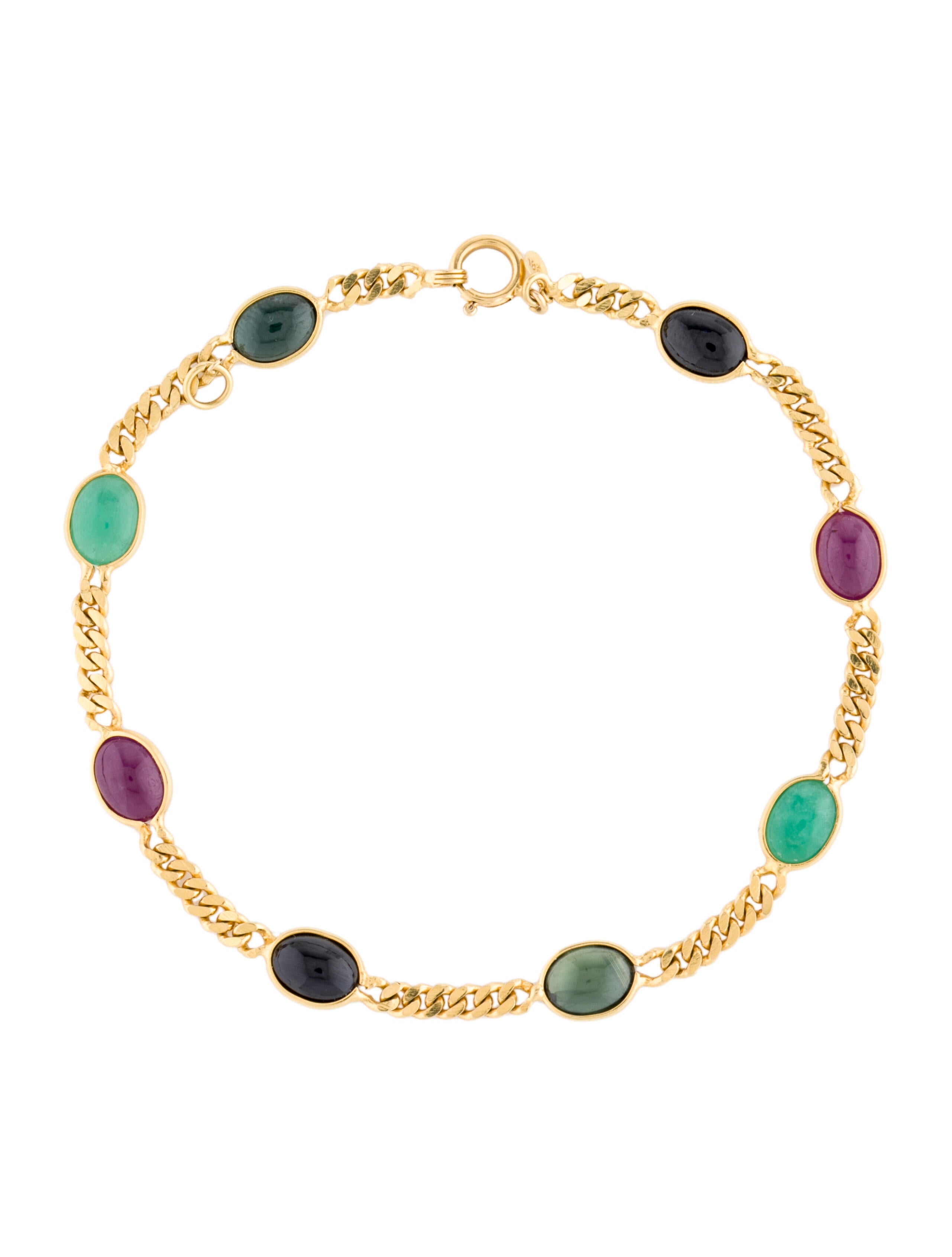 Bracelet 18K Ruby, Sapphire & Emerald Station Bracelet - 18K Yellow ...