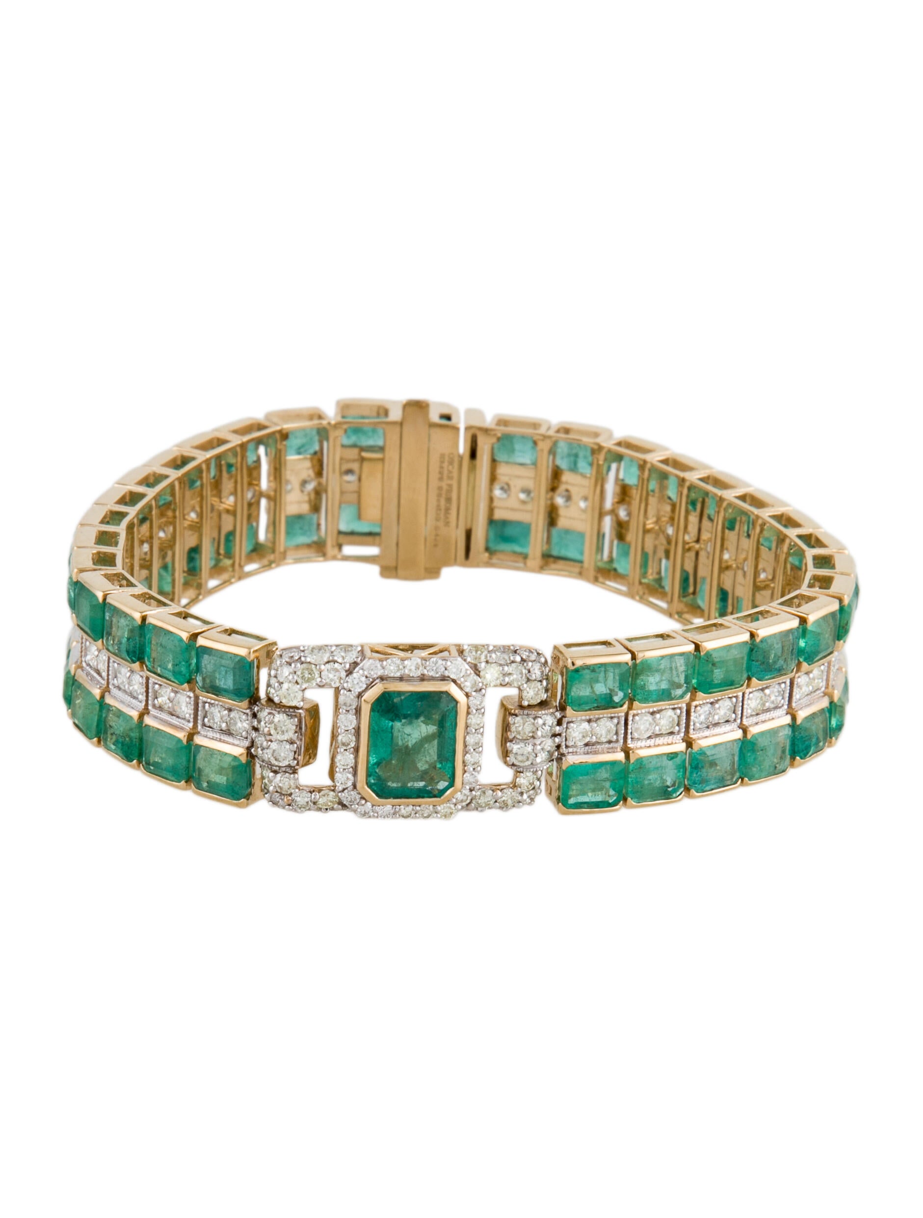 Bracelet 14K 29.95ctw Emerald & Diamond Wide Link Bracelet - 14K Yellow ...