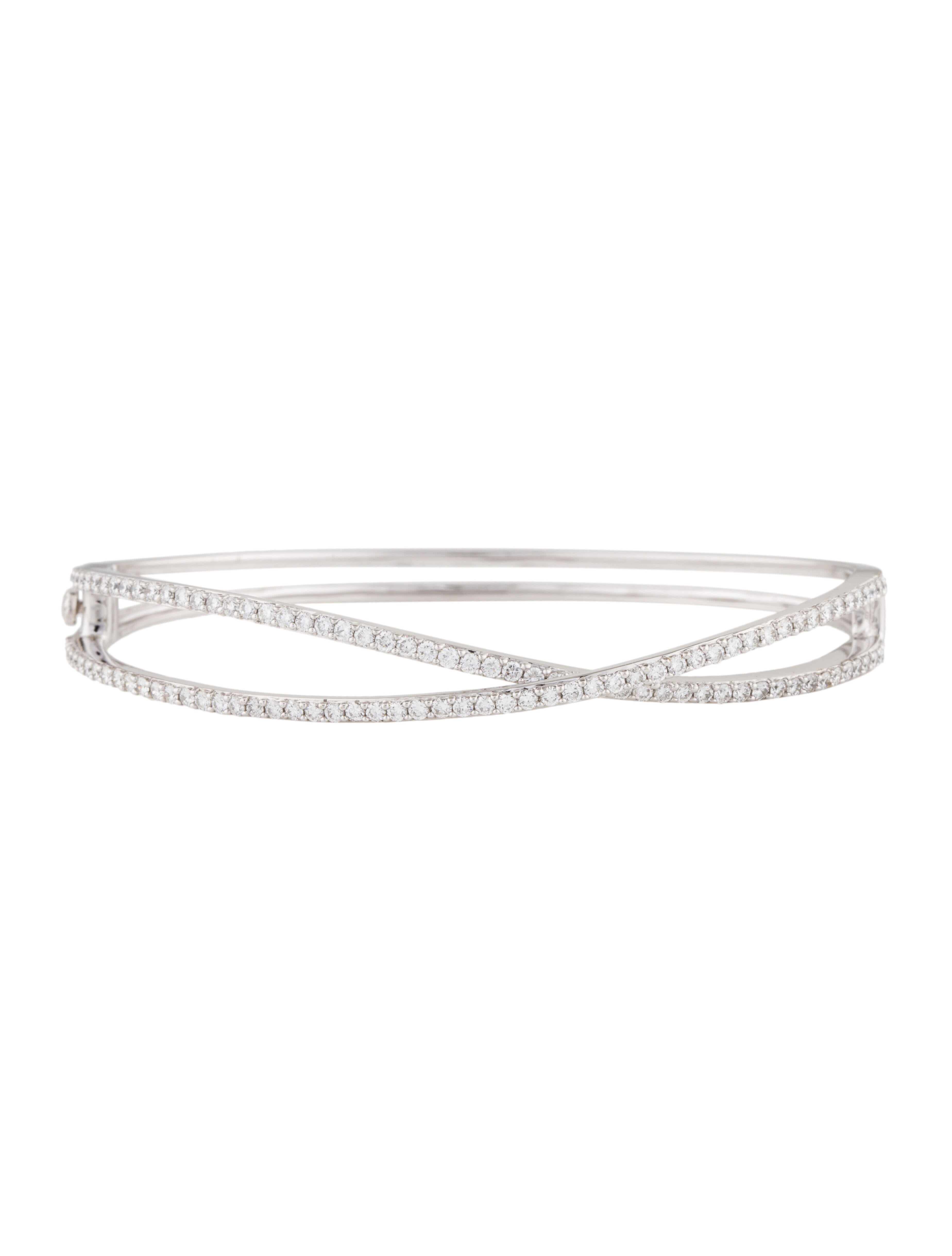 Bracelet Platinum 1.84ctw Diamond Double Row Hinged Bangle - 14K White Gold Bangle, Bracelets ...