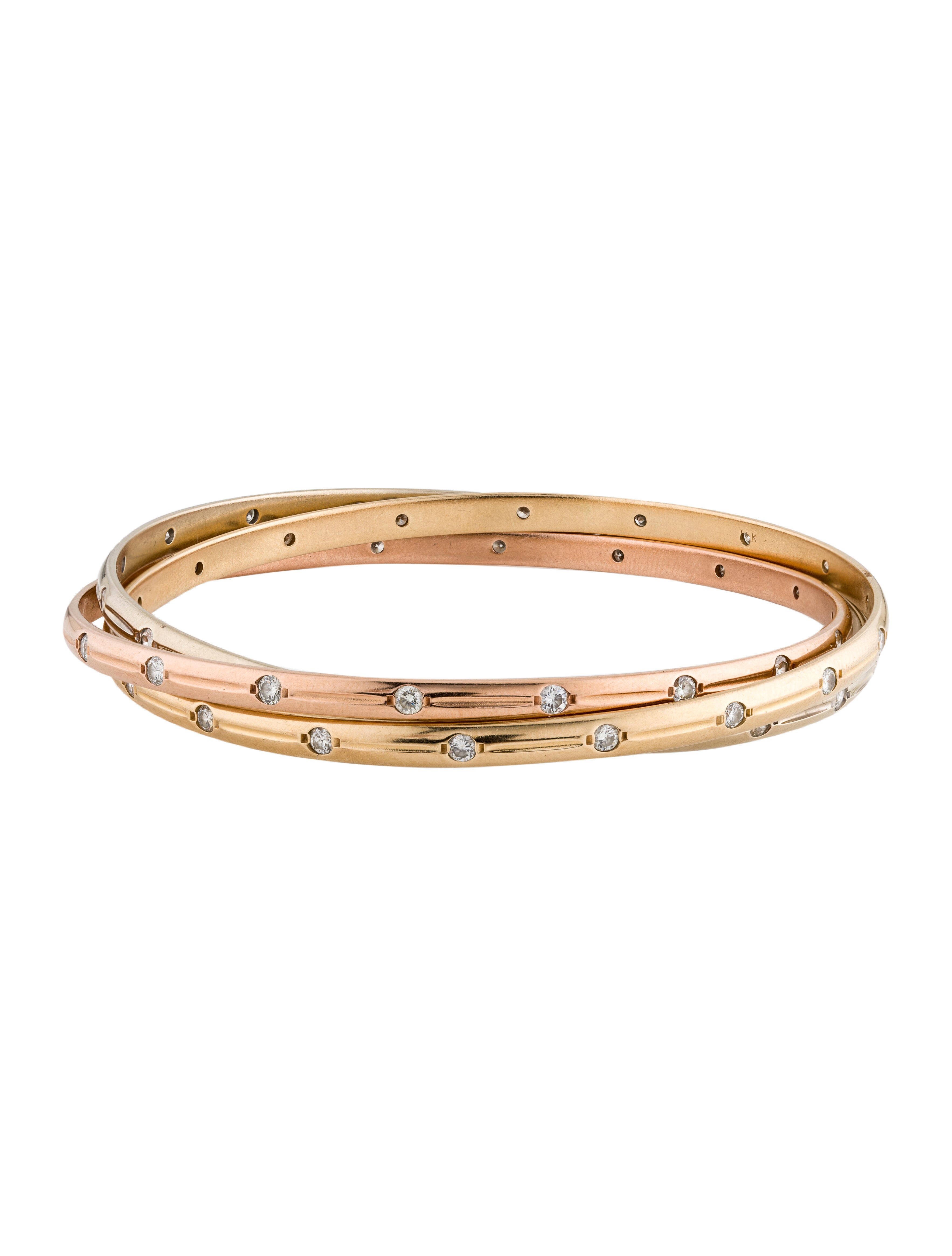 Bracelet 14K 3.24ctw Tri-Color Diamond Interlocking Bangles - 14K Yellow Gold Rolling-Bangle ...