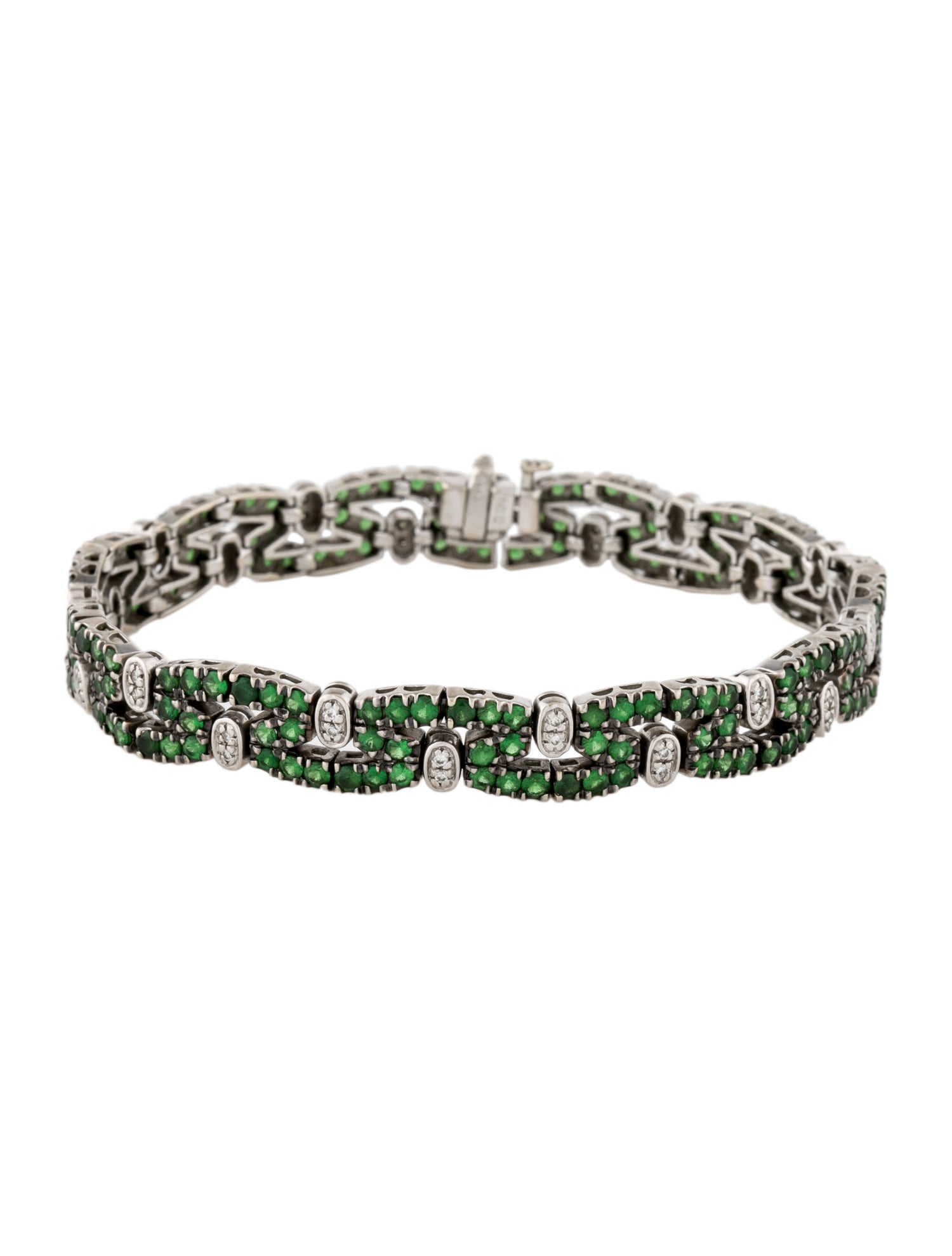 Bracelet 14K 5.45ctw Tsavorite & Diamond Link Bracelet - 14K White Gold ...