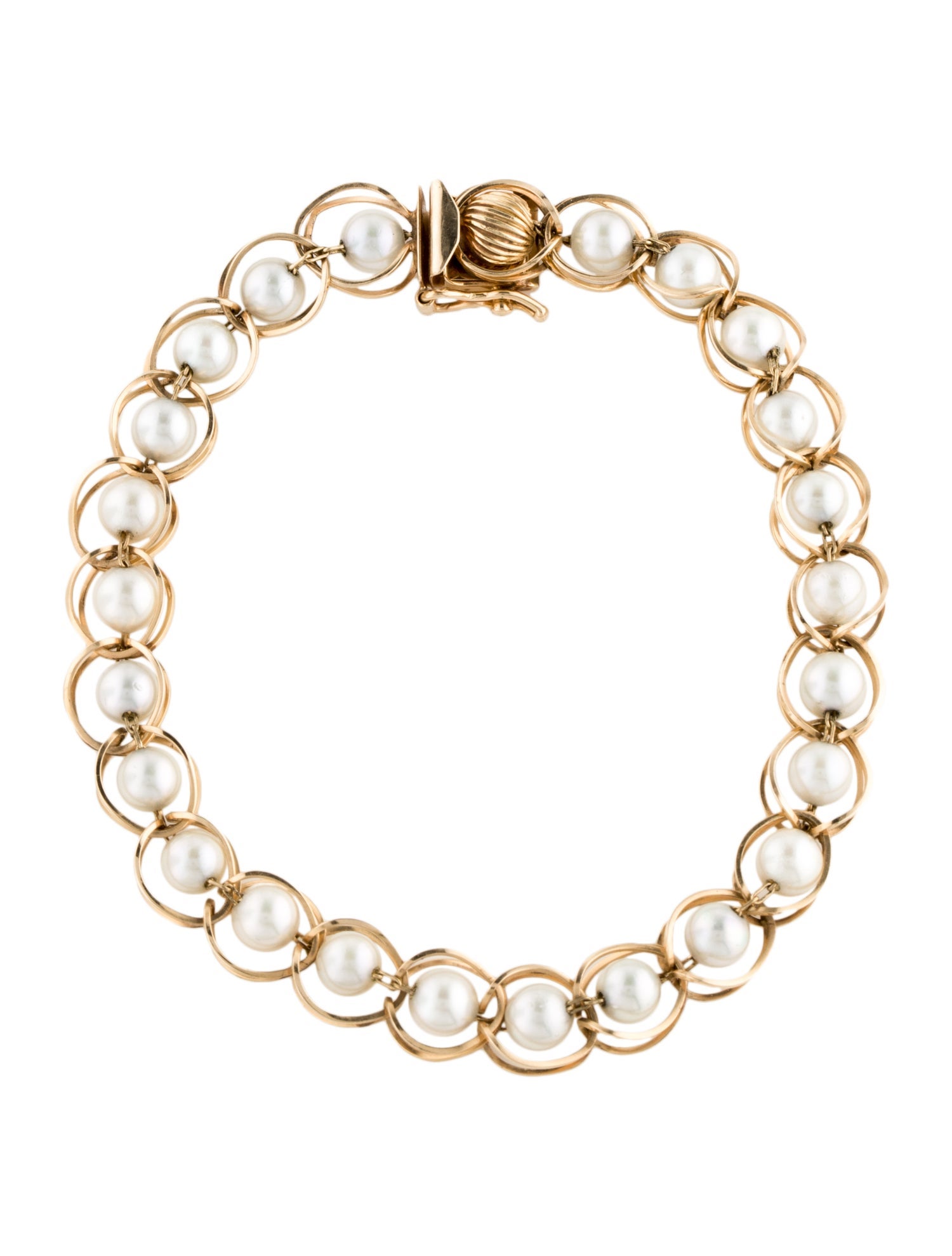 Bracelet 14K Pearl Link Bracelet - 14K Yellow Gold Link, Bracelets ...