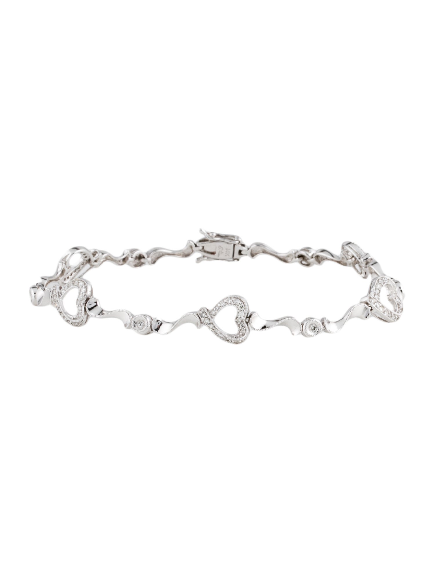 Bracelet 14K Diamond Heart Station Bracelet - Rhodium-Plated 14K White ...