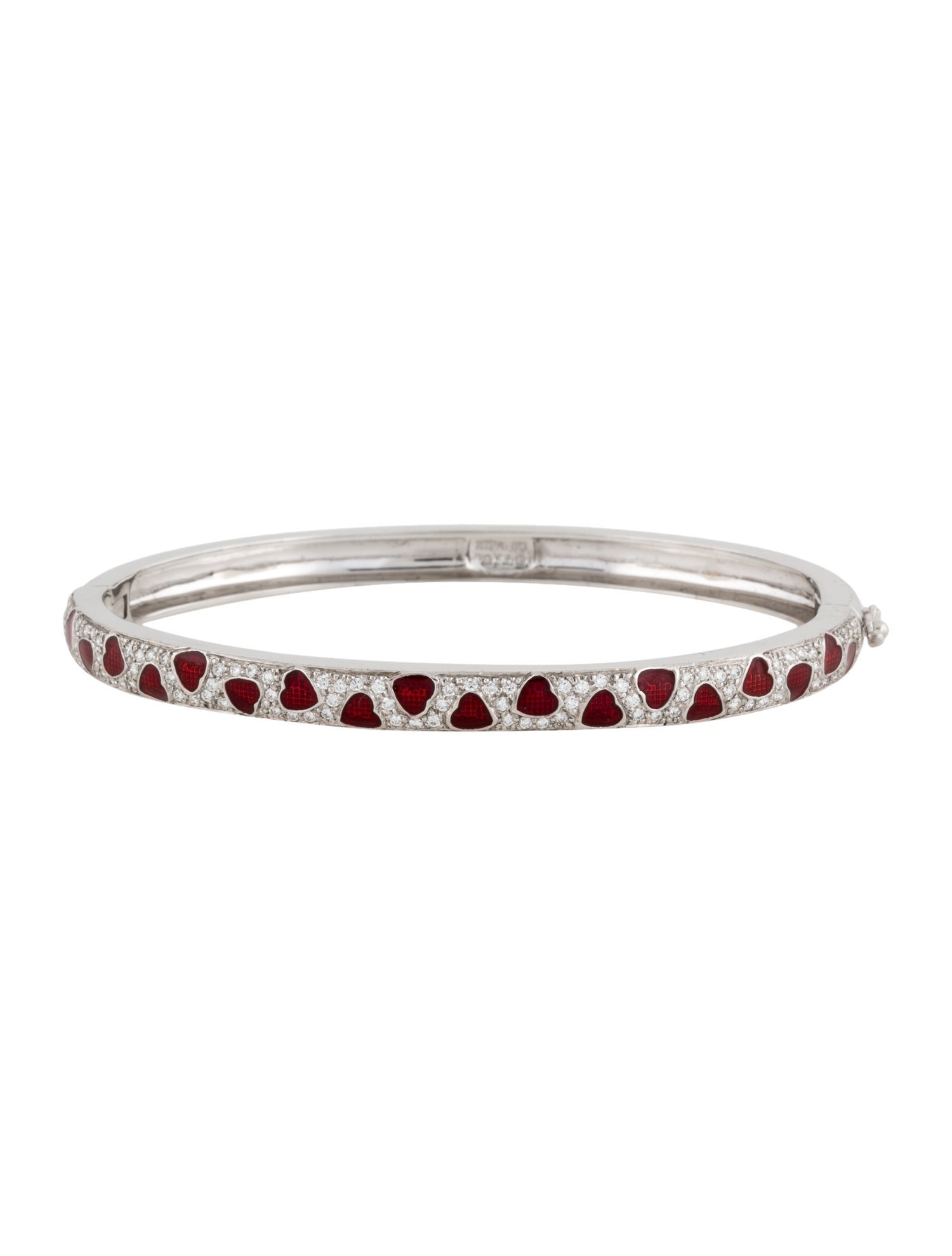 Bracelet 18K Diamond & Enamel Bangle Bracelet - Red, Rhodium-Plated 18K ...