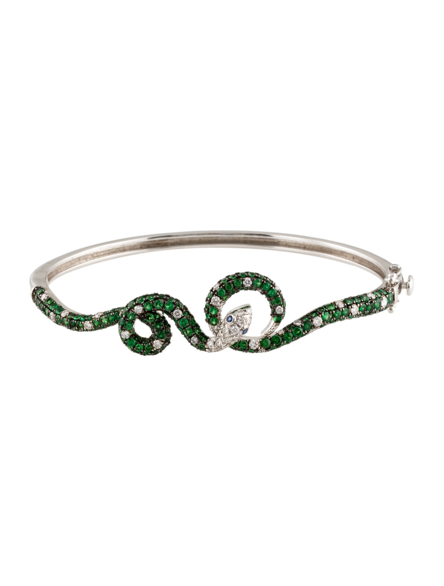 Bracelet 14K Tsavorite, Diamond & Sapphire Snake Hinged Bangle - 14K ...
