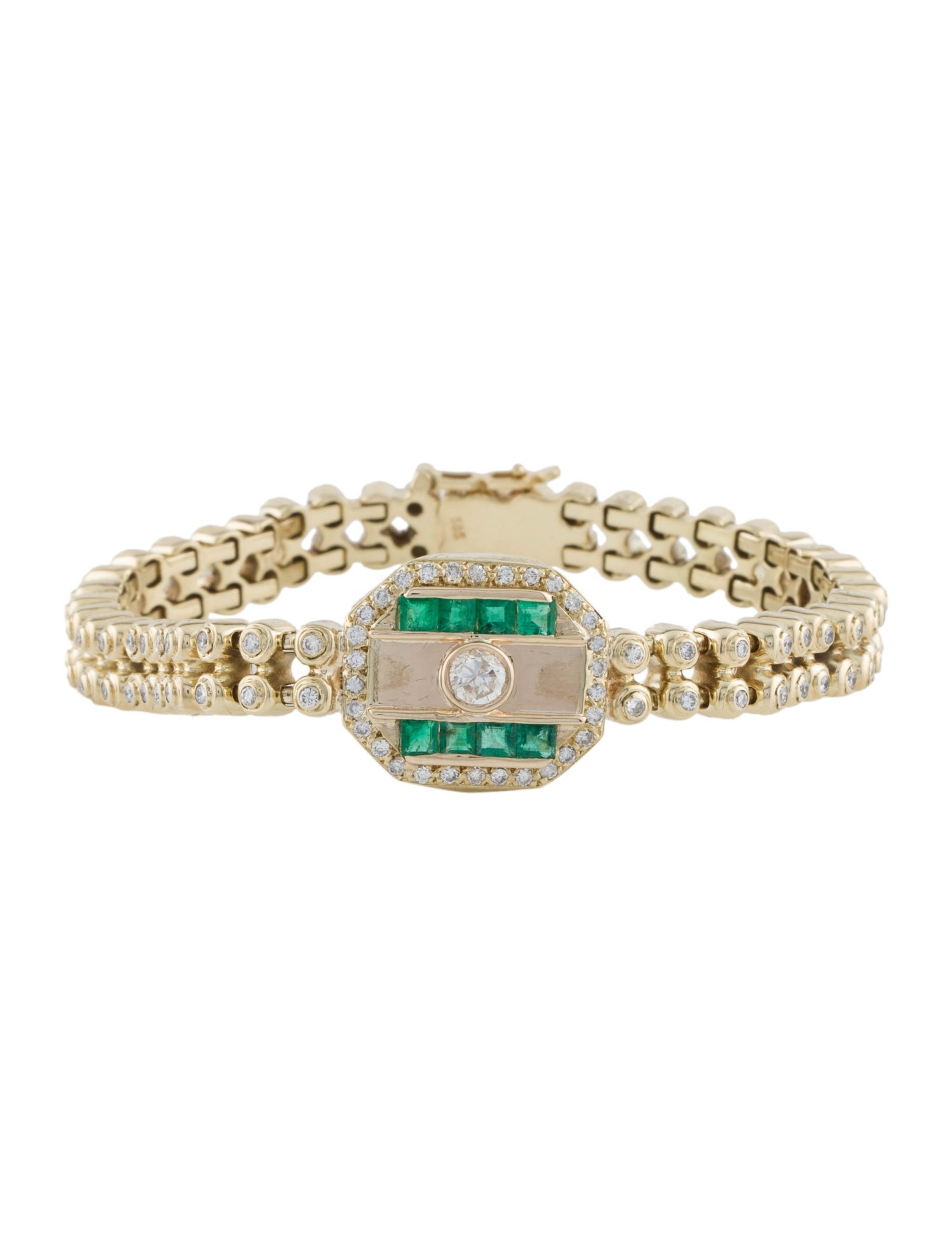 Bracelet 14K 1.48ctw Diamond & Emerald Station Bracelet - 14K Yellow ...