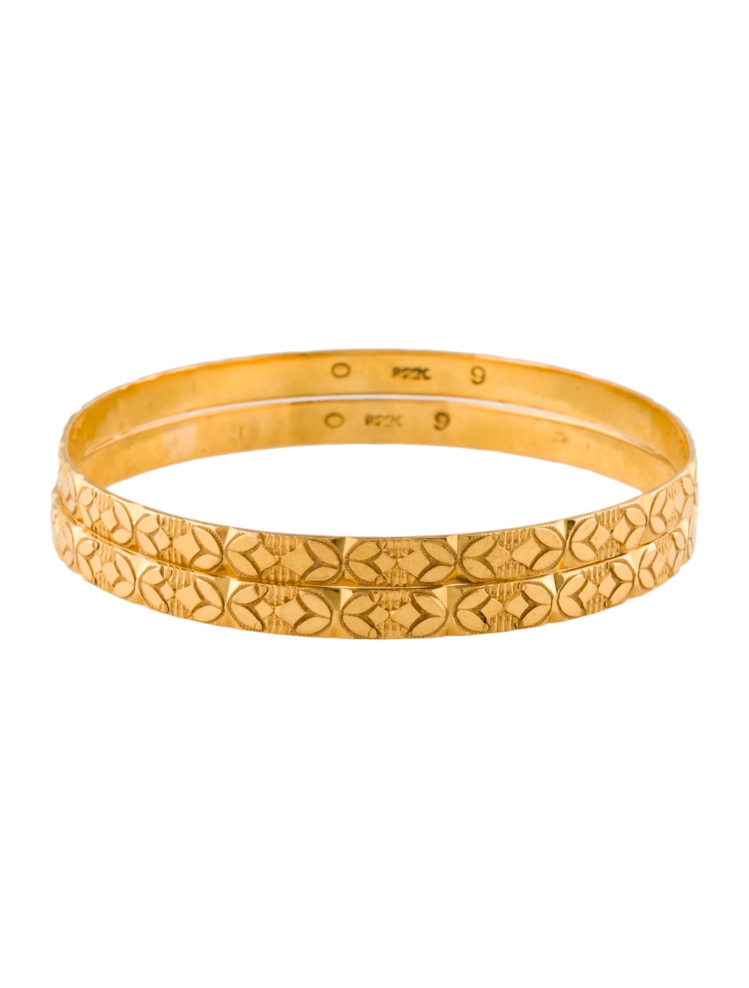 Bracelet 22K Textured Bangles Set Of Two - 22K Yellow Gold Bangle ...