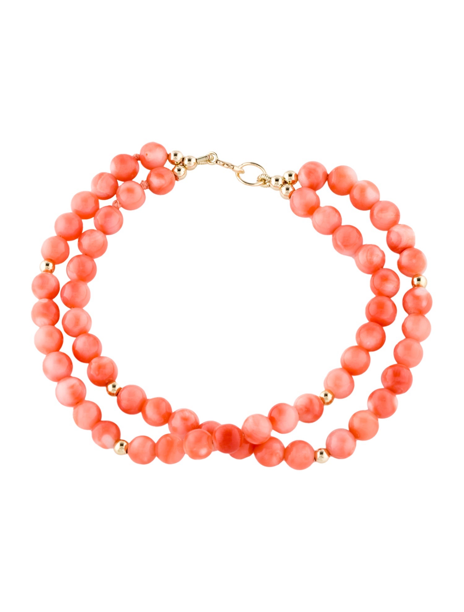 Bracelet 14K Coral Double Strand Bread Bracelet - 14K Yellow Gold Bead ...
