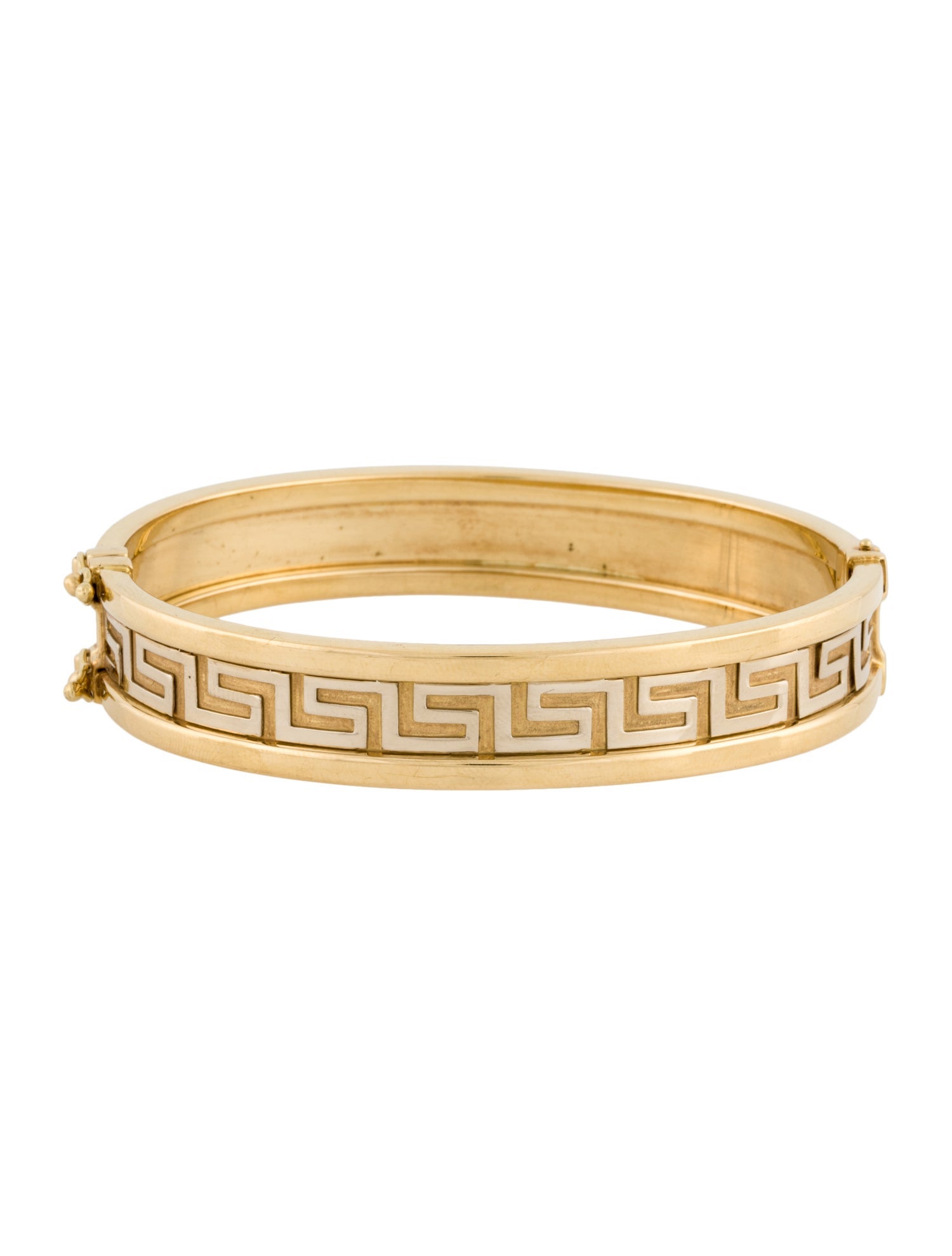 Bracelet 18K Greek Key Motif Hinged Bracelet - 18K Yellow Gold Bangle ...