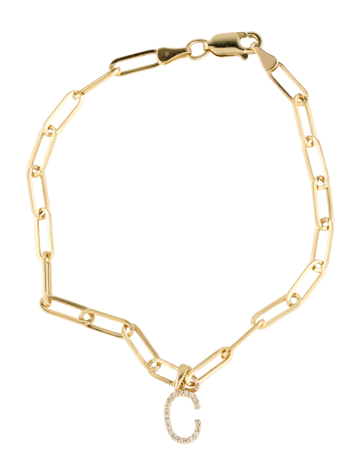 Bracelet 14K Diamond Initial 'C' Charm Link - 14K Yellow Gold Charm ...