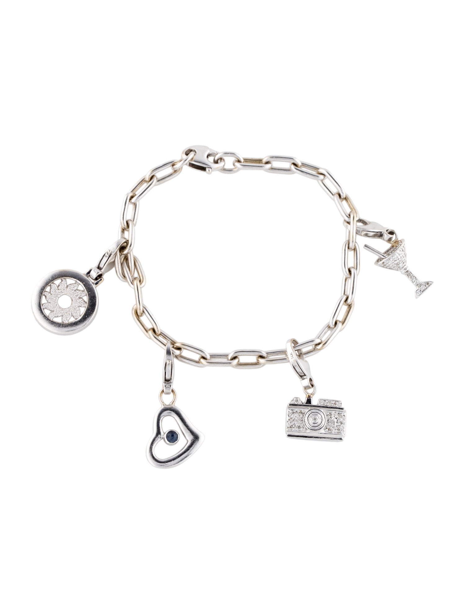 Bracelet 18K Sapphire & Diamond Assorted Charm Bracelet - Rhodium ...
