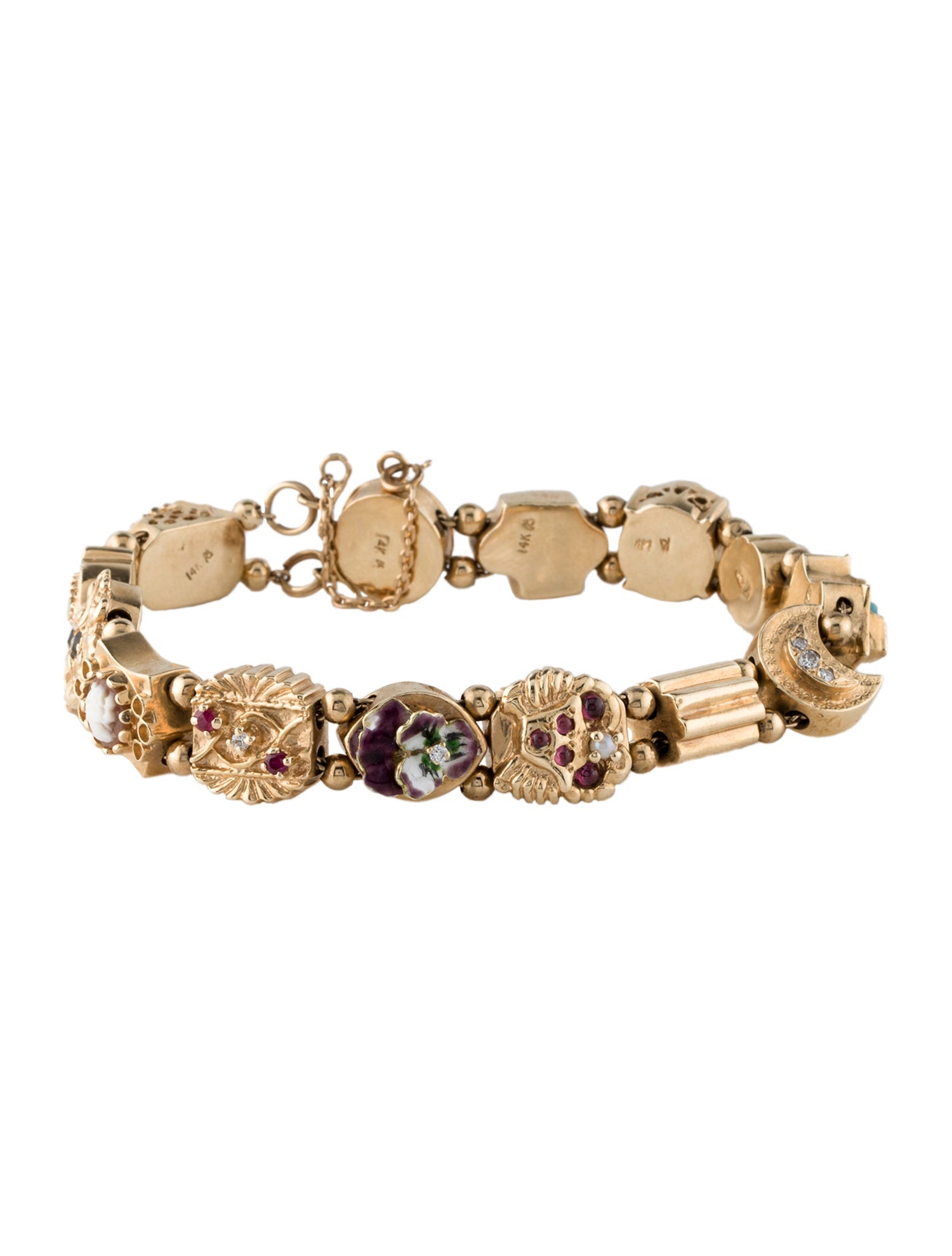 Bracelet 14K Pearl, Multistone & Diamond Charm Link Bracelet - Green ...