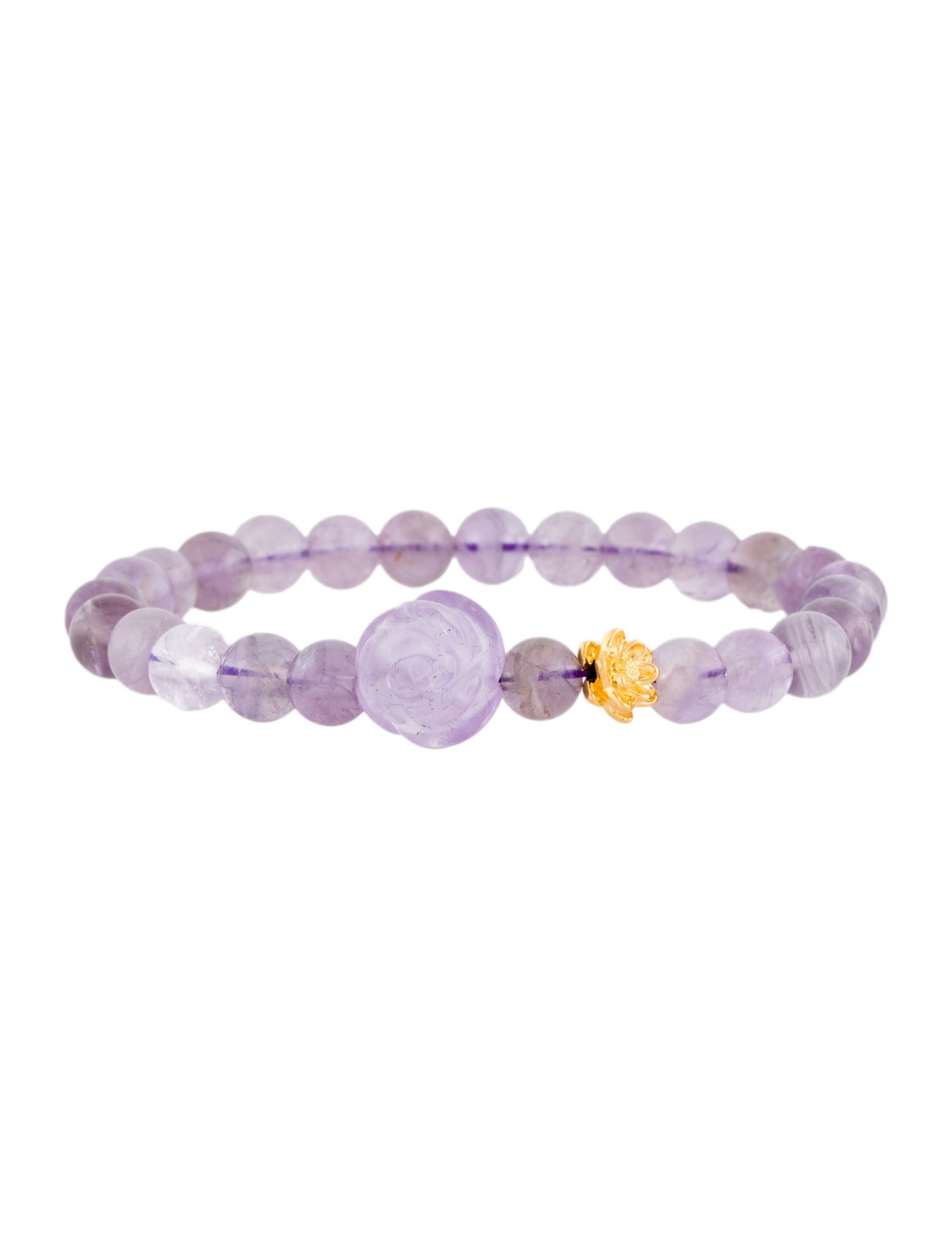 Bracelet 24K Amethyst Lotus Charm Bead Bracelet - 24K Yellow Gold Bead ...