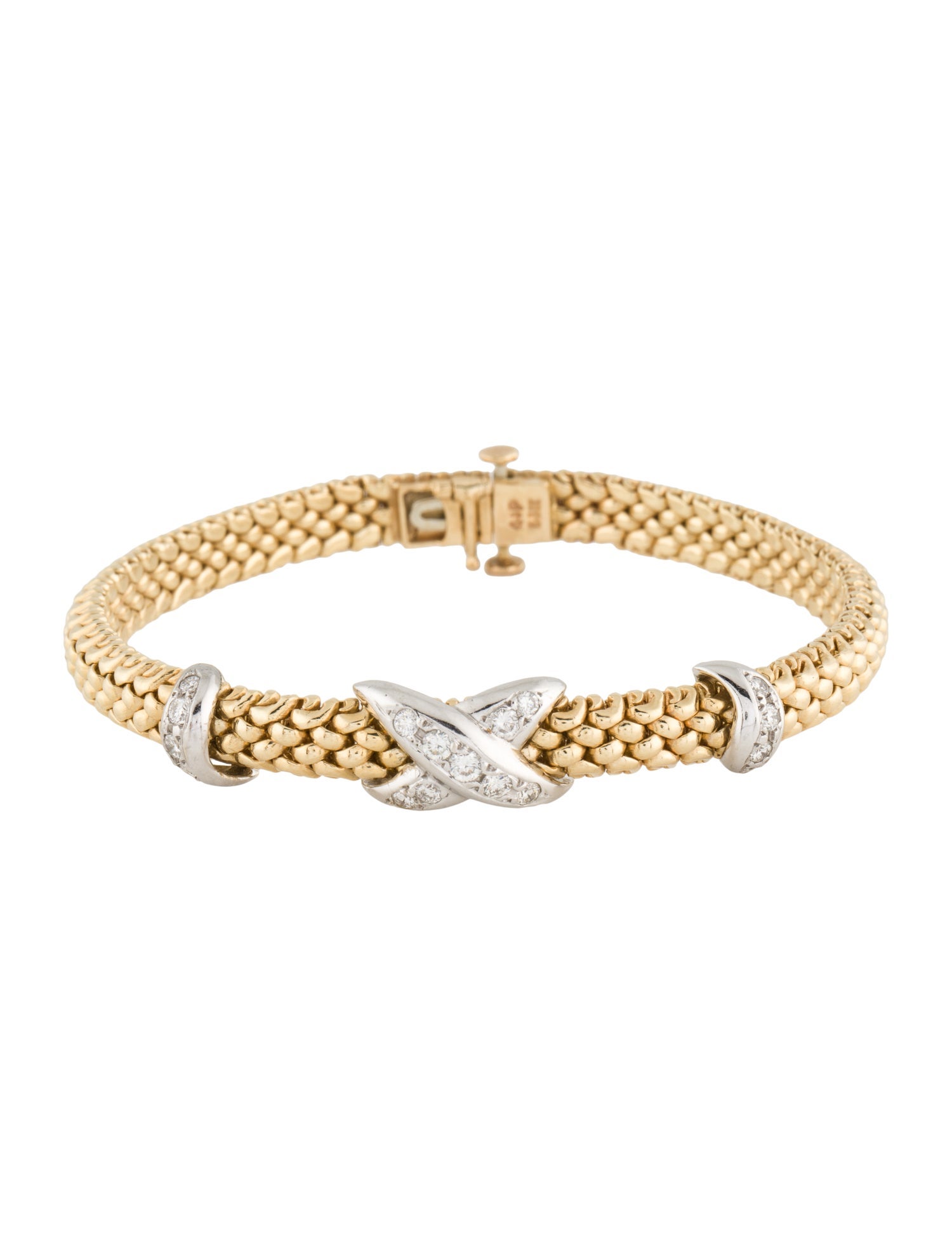 Bracelet 14K Diamond Two-Tone 'X' Bangle Bracelet - 14K Yellow Gold ...