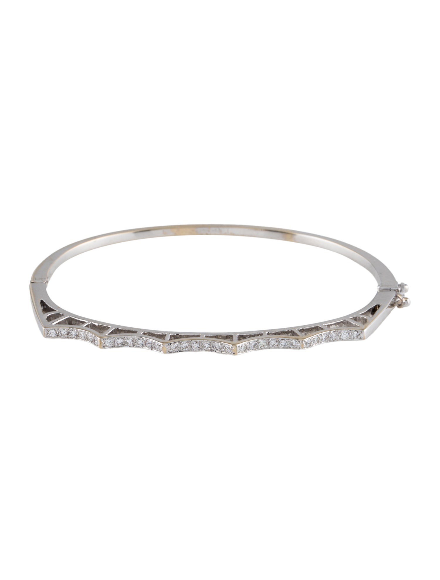 Bracelet 18K Diamond Wave Bangle Bracelet - Rhodium-Plated 18K White ...