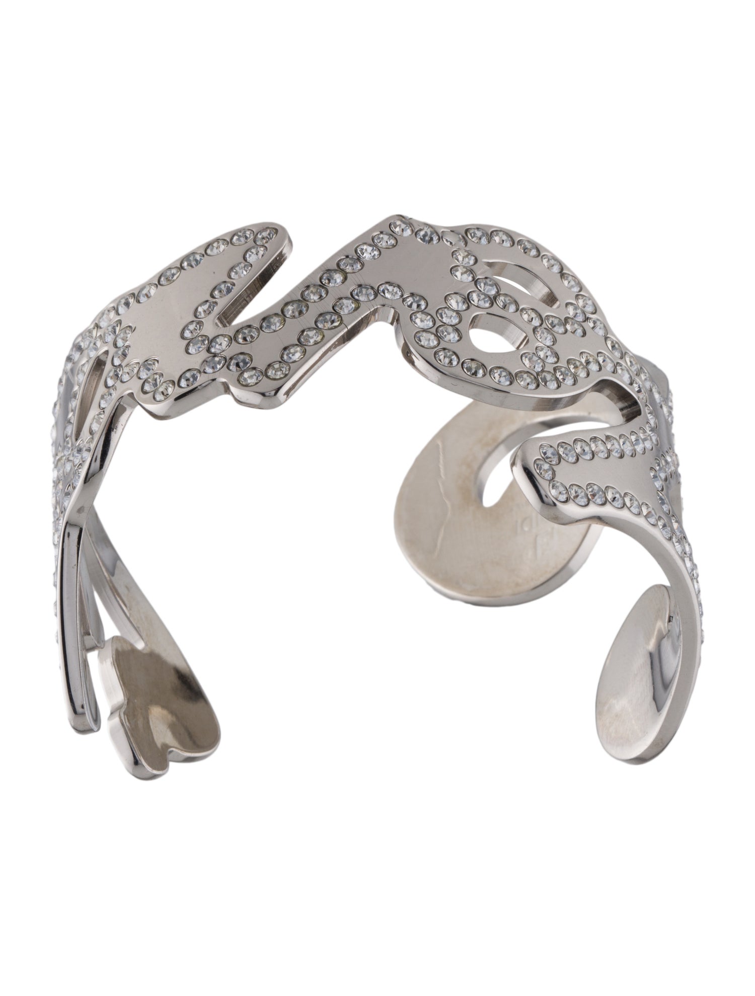 Fendi Crystal Cursive Cuff Bracelet - Silver-Tone Metal Cuff, Bracelets ...