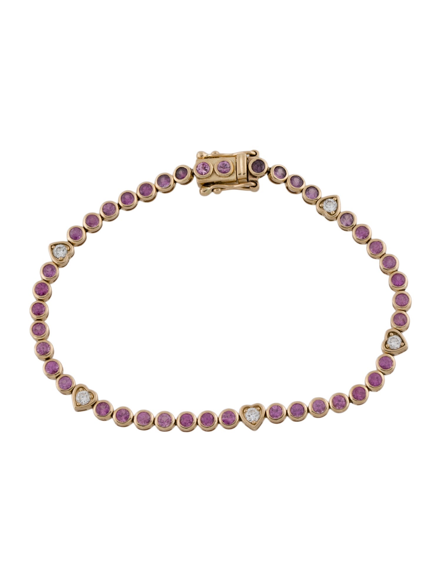 Bracelet 14K Pink Sapphire & Diamond Heart Station Bracelet - 14K ...