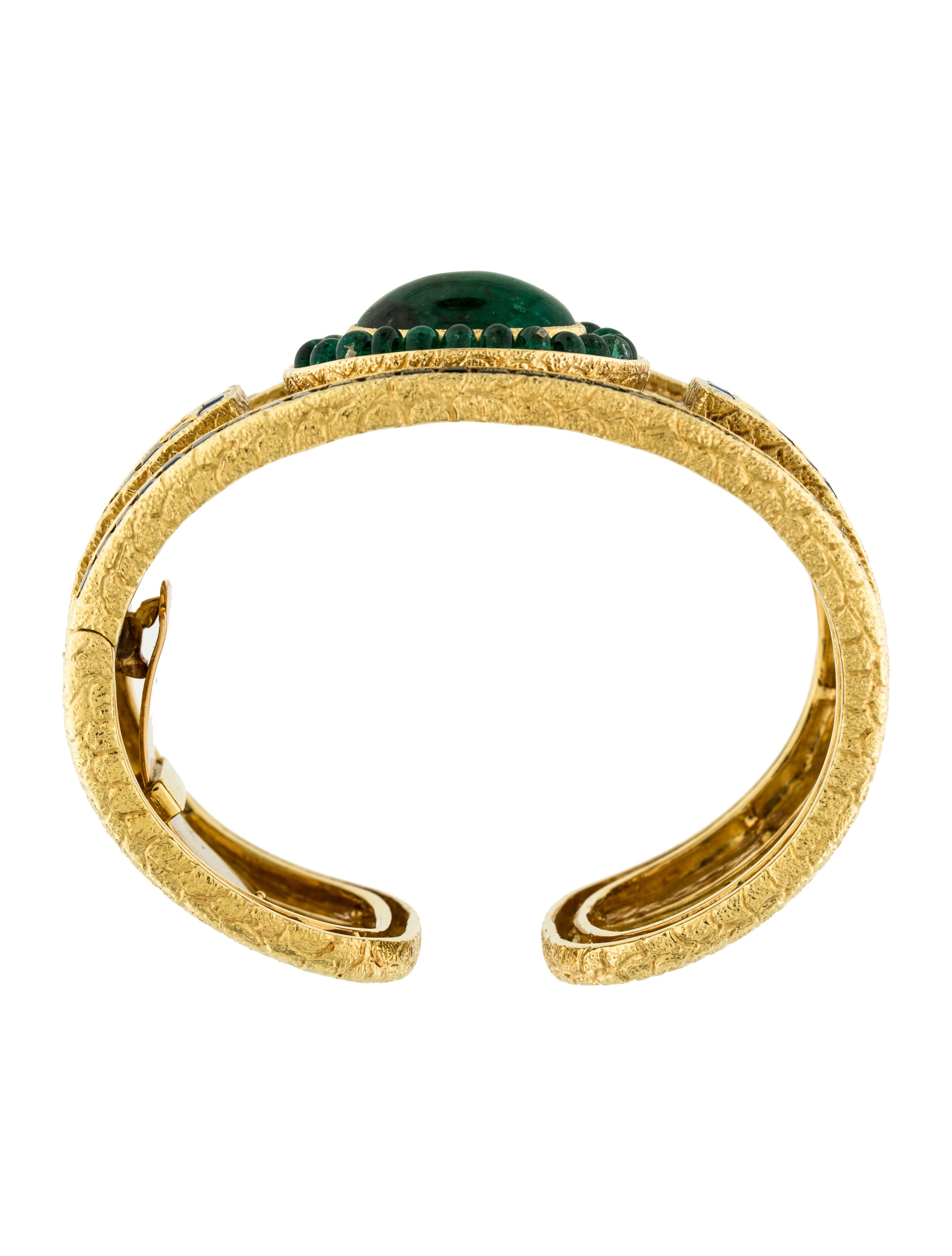 18K Emerald & Sapphire Cuff Bracelet - Bracelets - BRACE26769 | The ...