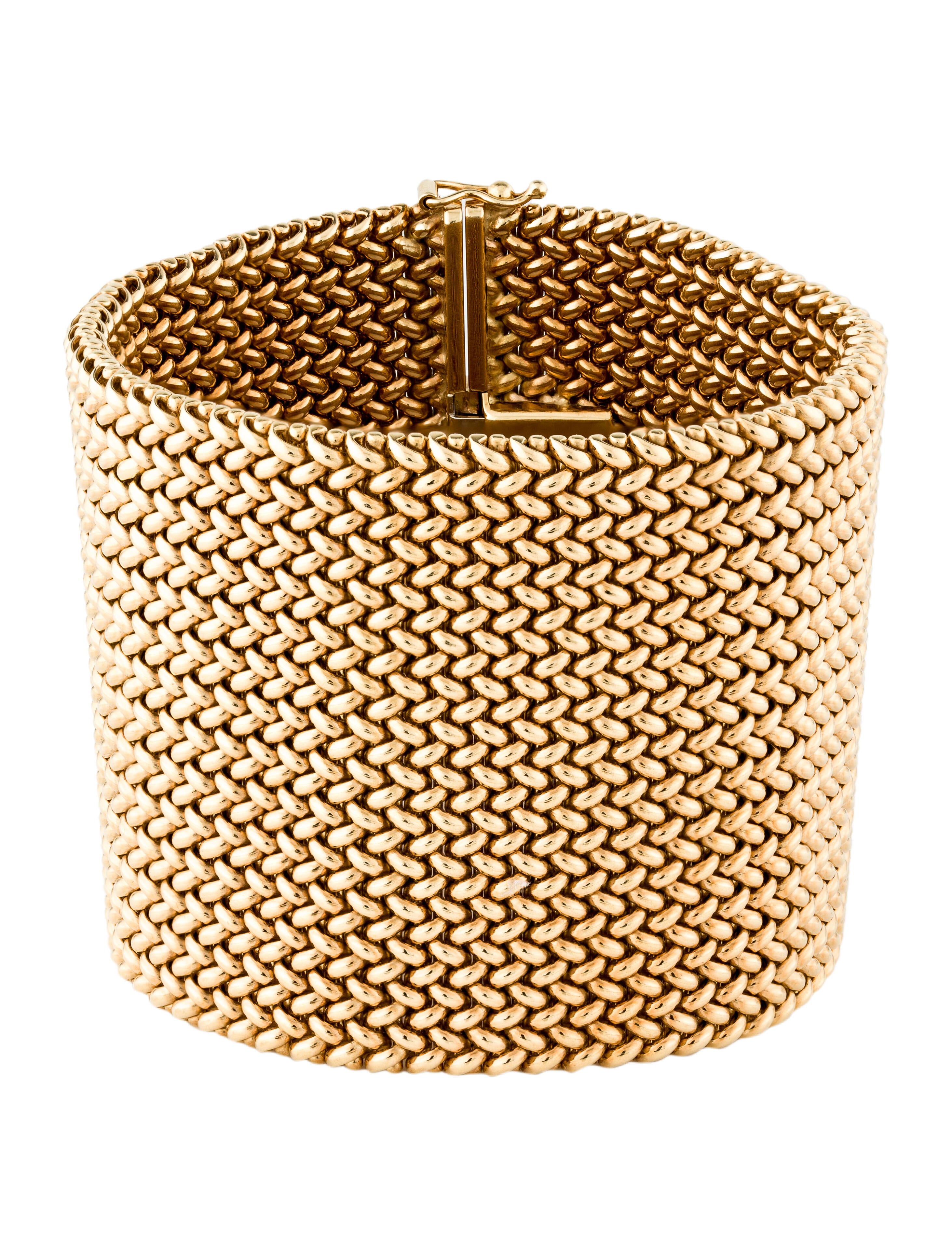 Bracelet 18K Wide Textured Bracelet - Bracelets - BRACE57121 | The RealReal