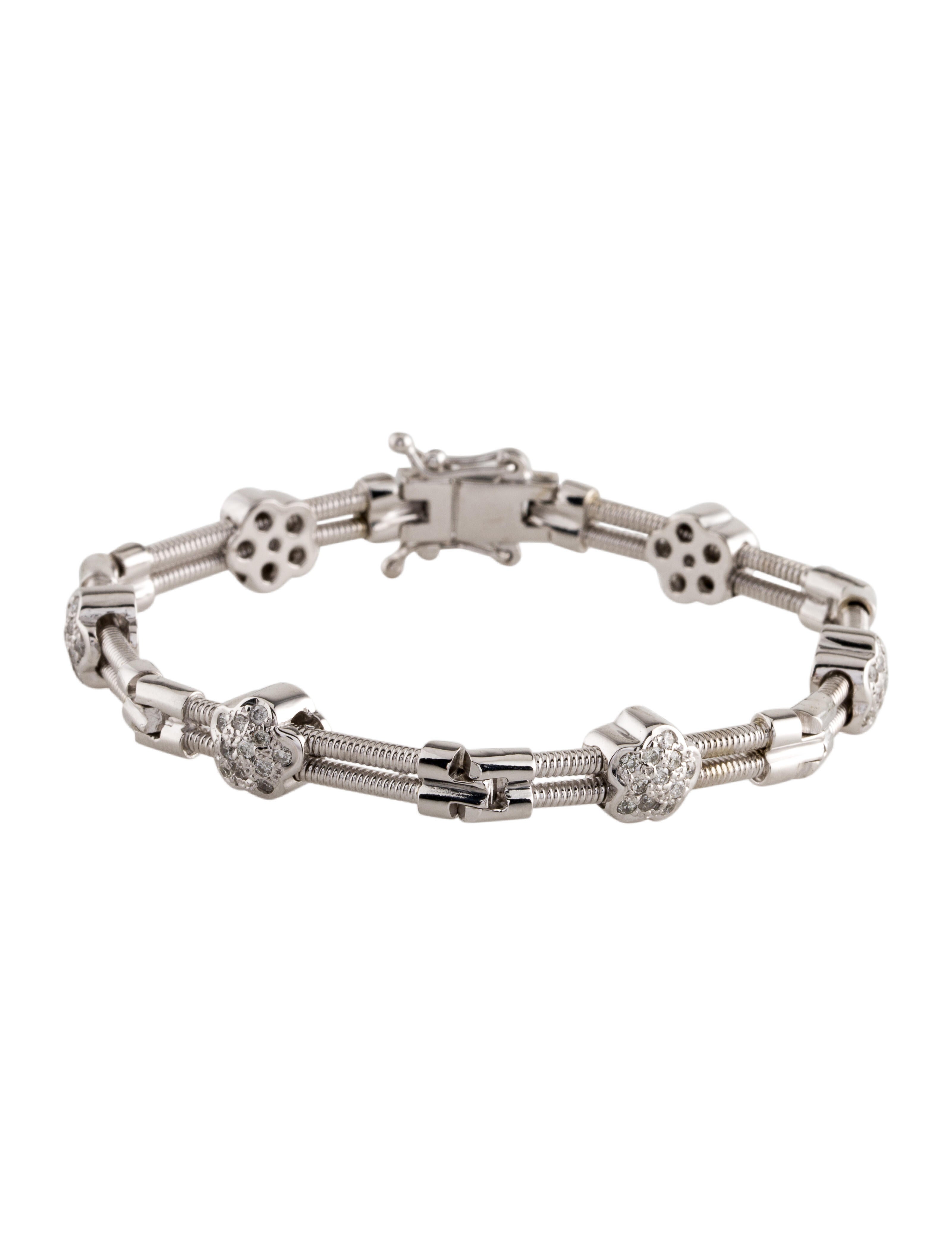 Bracelet 14K Diamond Flower Station Bracelet - Rhodium-Plated 14K White ...