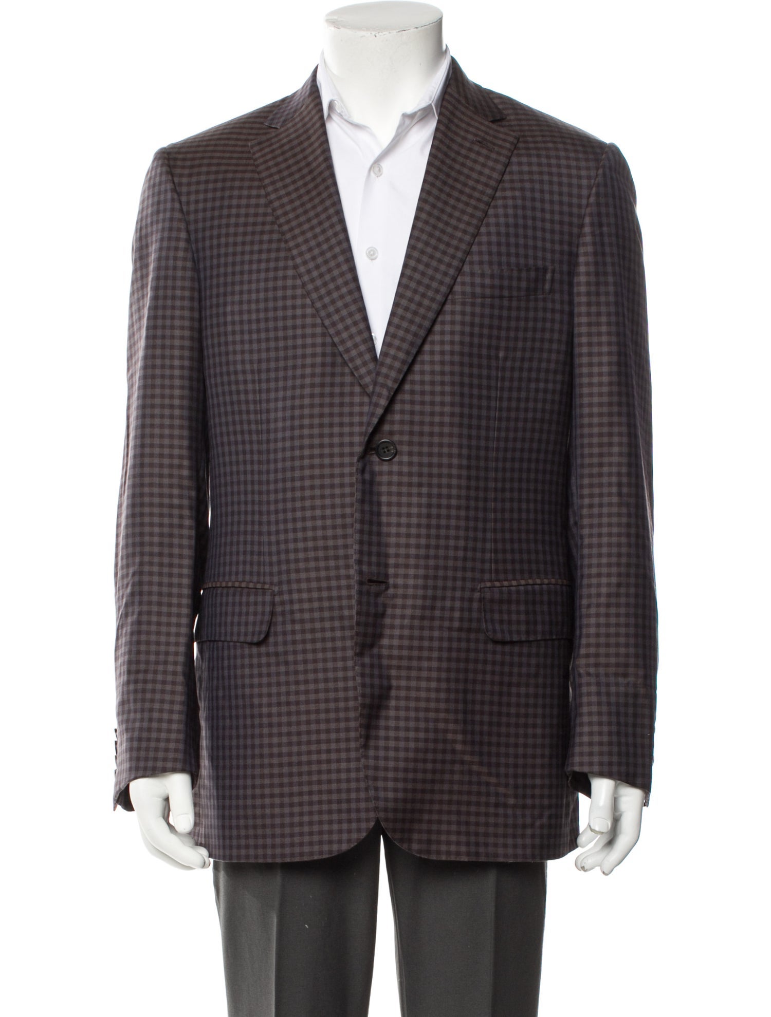 Brioni Virgin Wool Plaid Print Blazer - Brown Suiting, Clothing ...