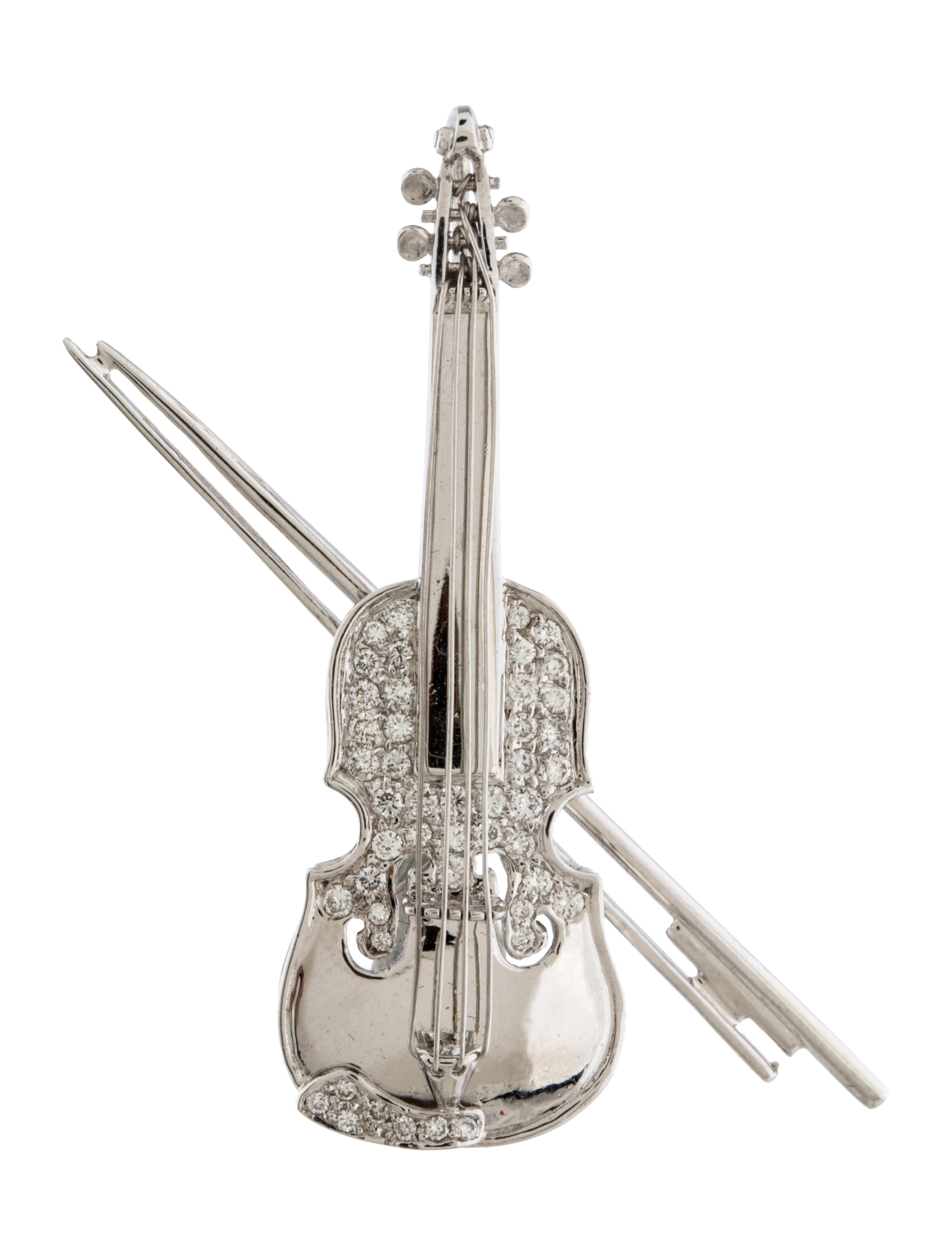 Brooch 18K Cello Diamond Lapel Pin - White, 18K White Gold Lapel Pin ...