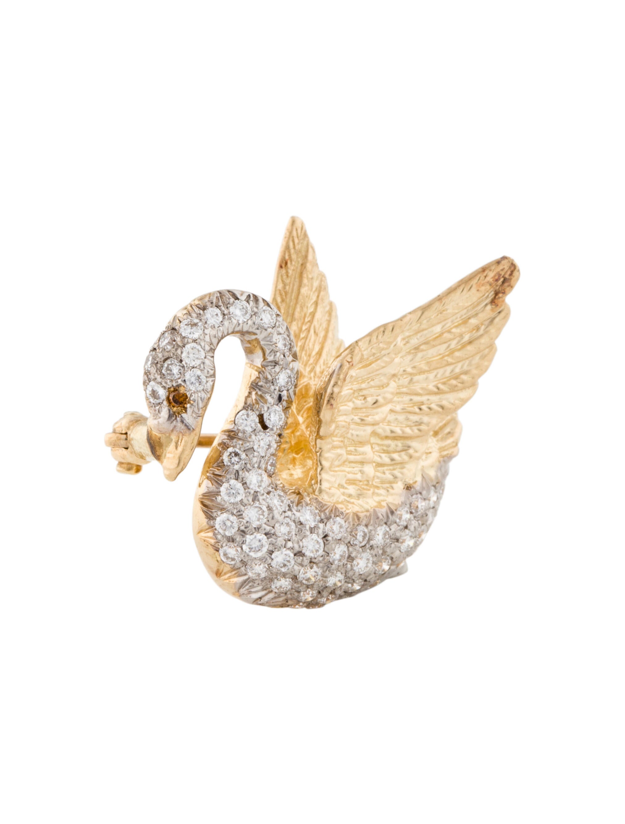 Brooch 18K Diamond Swan Pin - Pin, Brooches - BROOC33393 | The RealReal