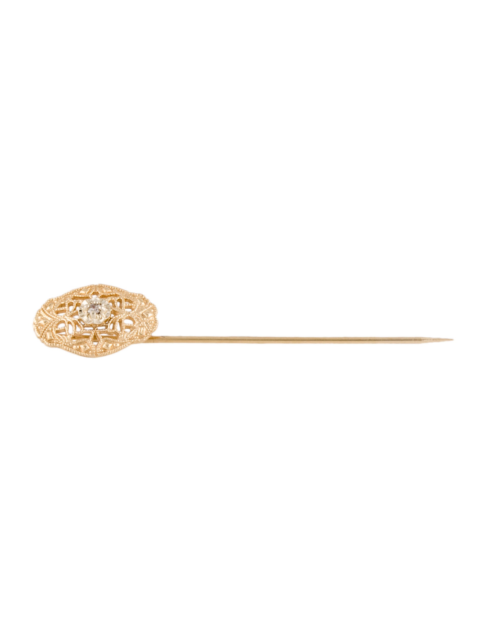 Brooch 14K Diamond Brooch - 14K Yellow Gold Stick Pin, Brooches | The ...