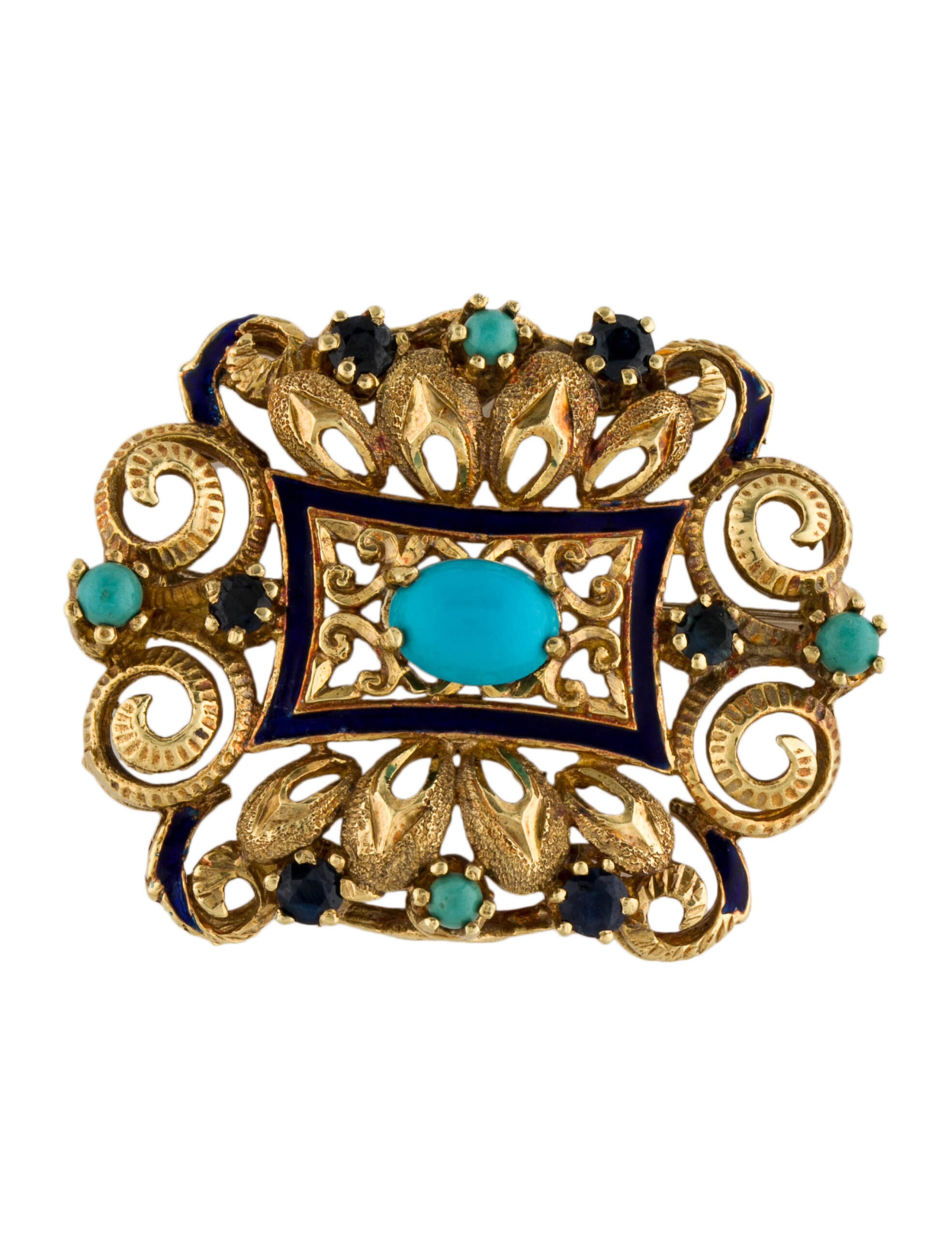 Brooch 18K Coral Enamel & Diamond Brooch Pin - 18K Yellow Gold Pin ...