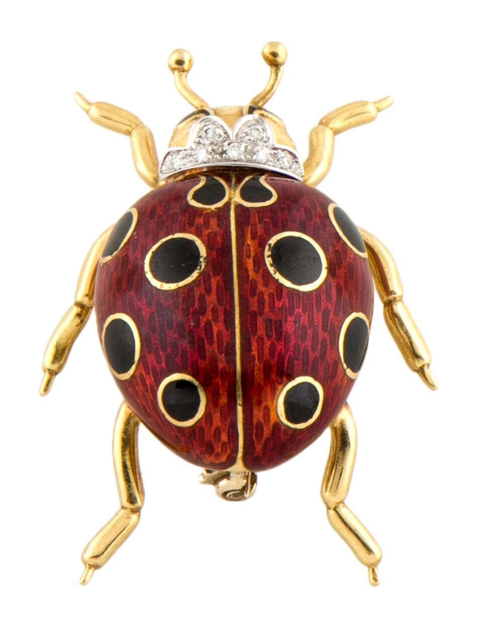 Brooch 18K Diamond Lady Bug Brooch - Black, 18K Yellow Gold ...