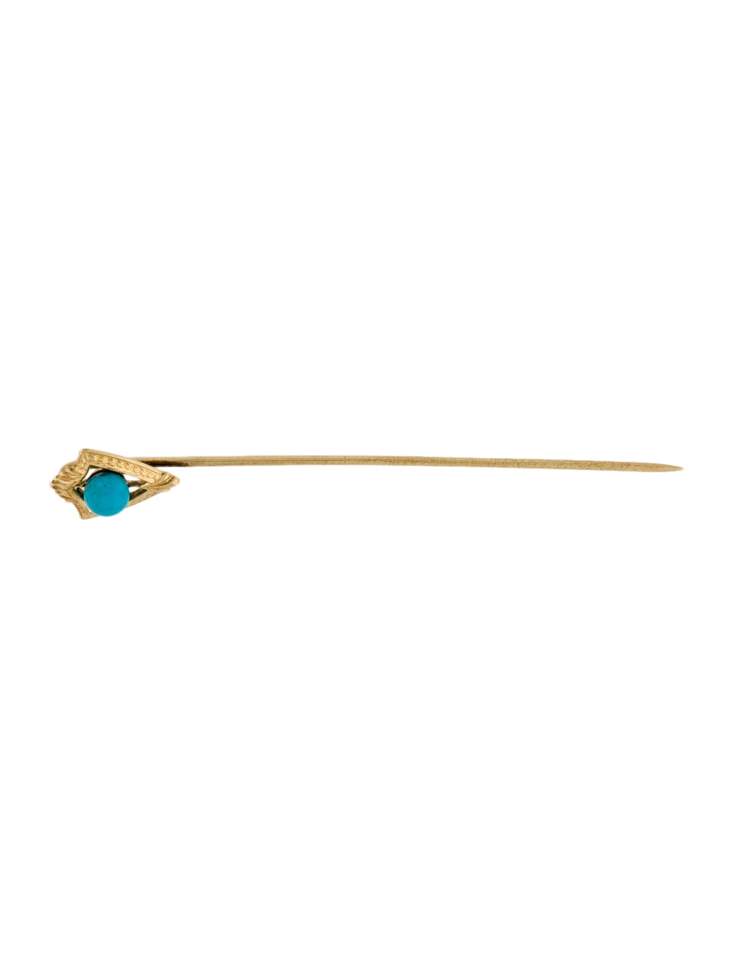 Brooch 14K Turquoise Crest Stick Pin Brooch - 14K Yellow Gold Stick Pin ...