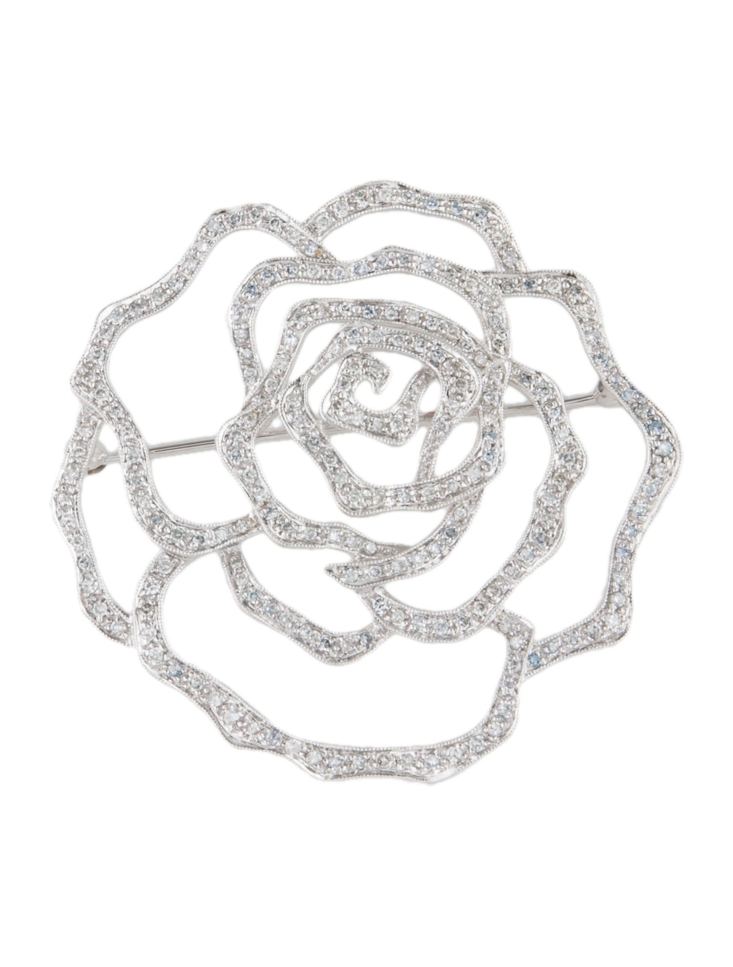 Brooch 14K 1.45ctw Diamond Flower Brooch - Rhodium-Plated 14K White ...