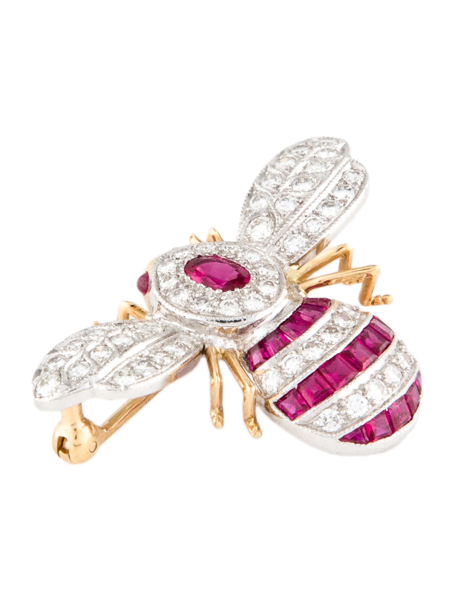 Brooch Lucie Campbell18K Ruby & Diamond Bee Brooch - 18K Yellow Gold Pin, Brooches - BROOC41687 ...