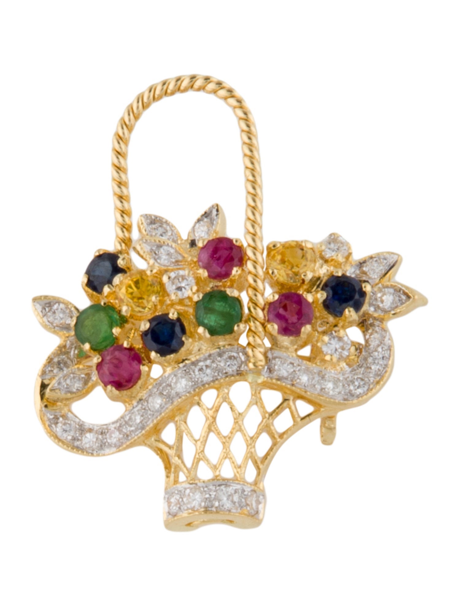 Brooch 14K Diamond and Multistone Peacock Brooch - 14K Yellow Gold Pin ...