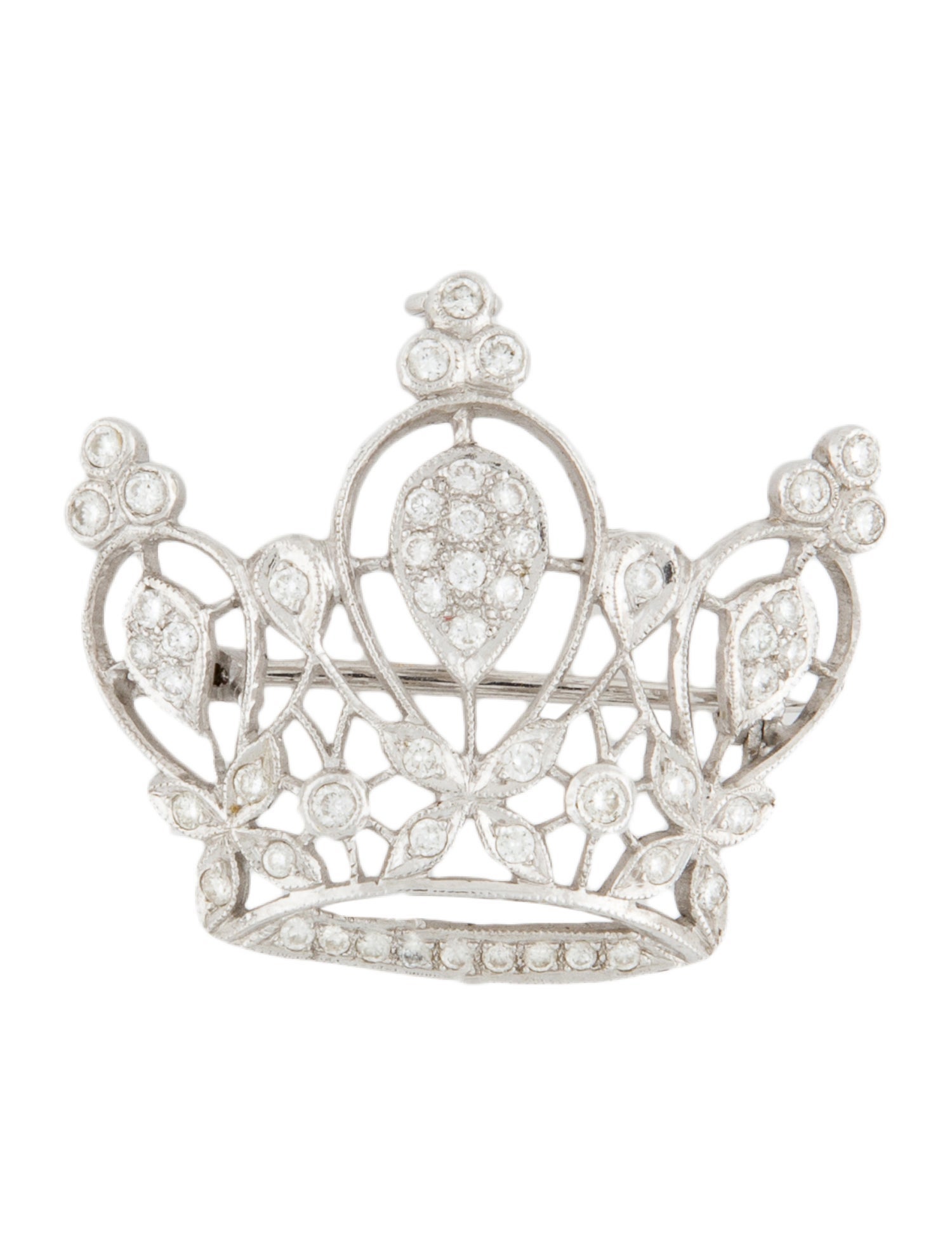 Brooch 18K Diamond Crown Pendant Pin Brooch - 18K White Gold Pendant ...
