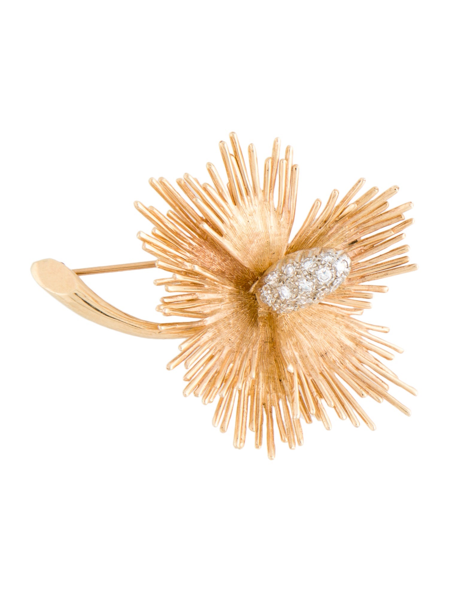 Brooch 14K Diamond Flower Pin Brooch - 14K Yellow Gold Pin, Brooches ...
