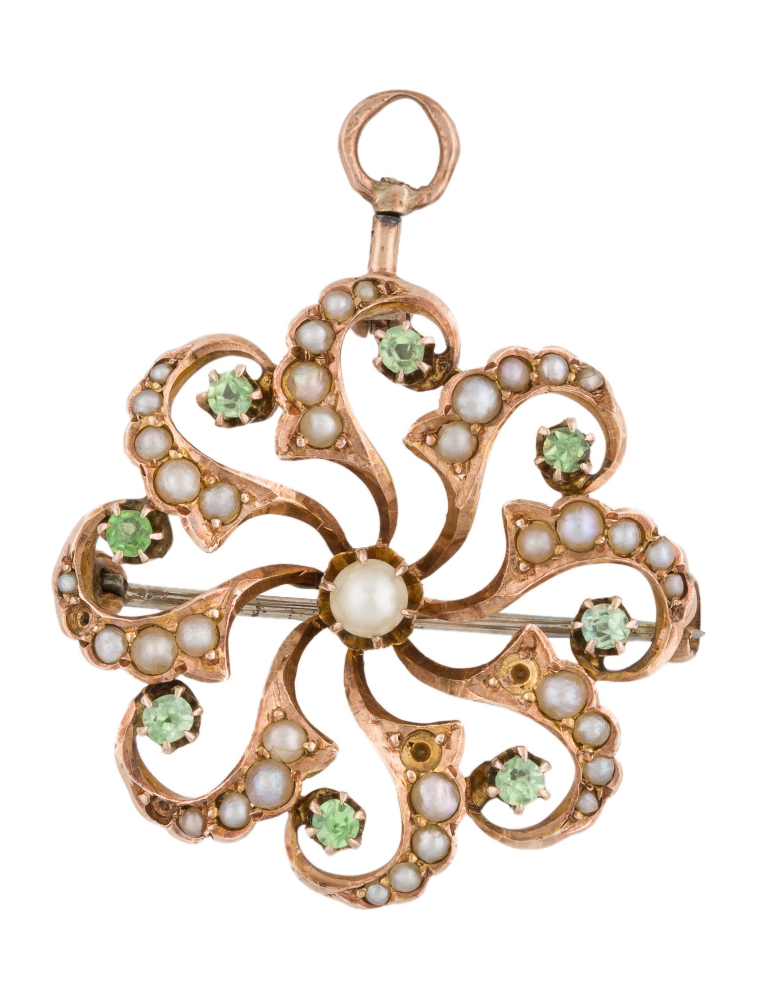 Brooch Victorian 14K Pearl & Demantoid Pinwheel Pendant Brooch - 14K ...